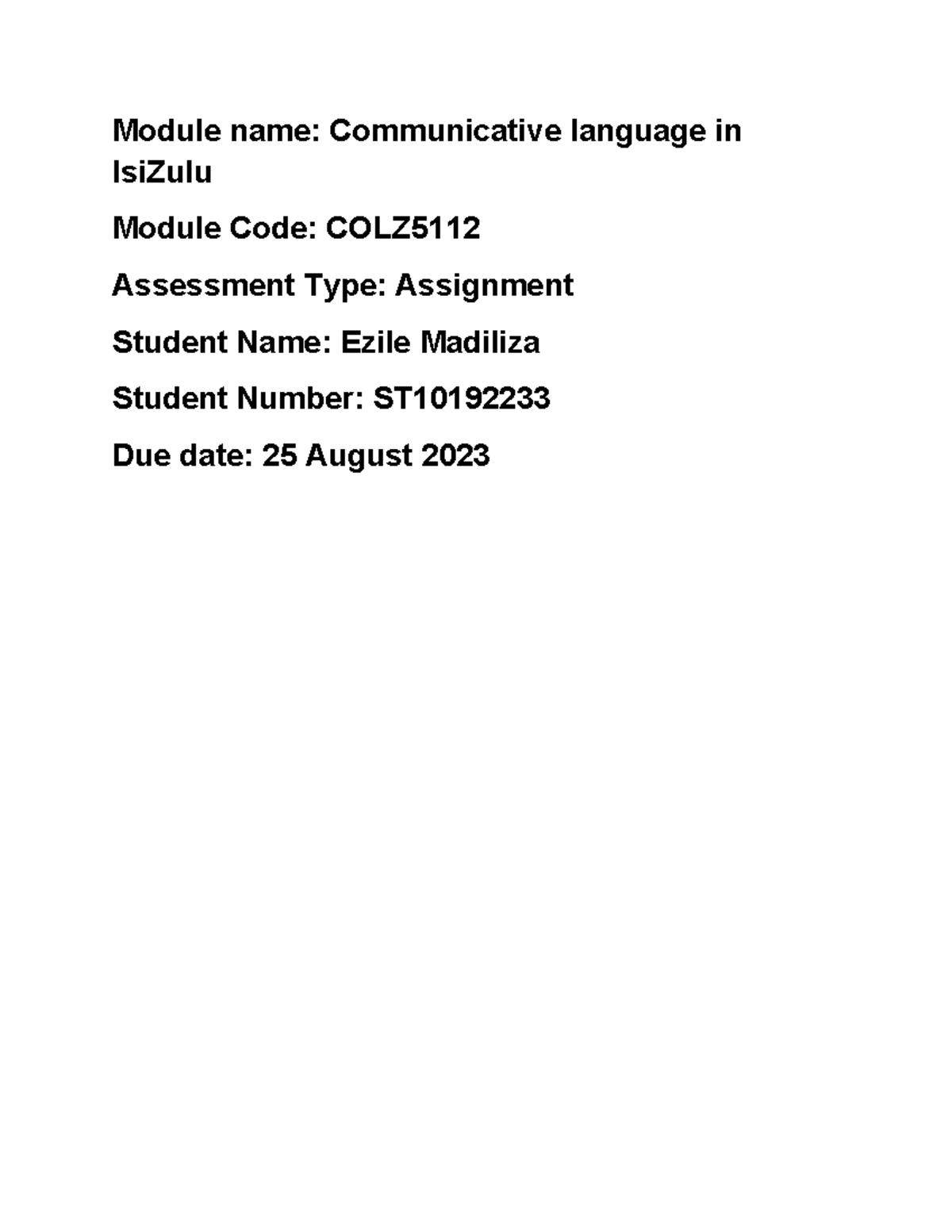 COLZ5112 Assignmnet - language - Module name: Communicative language in ...