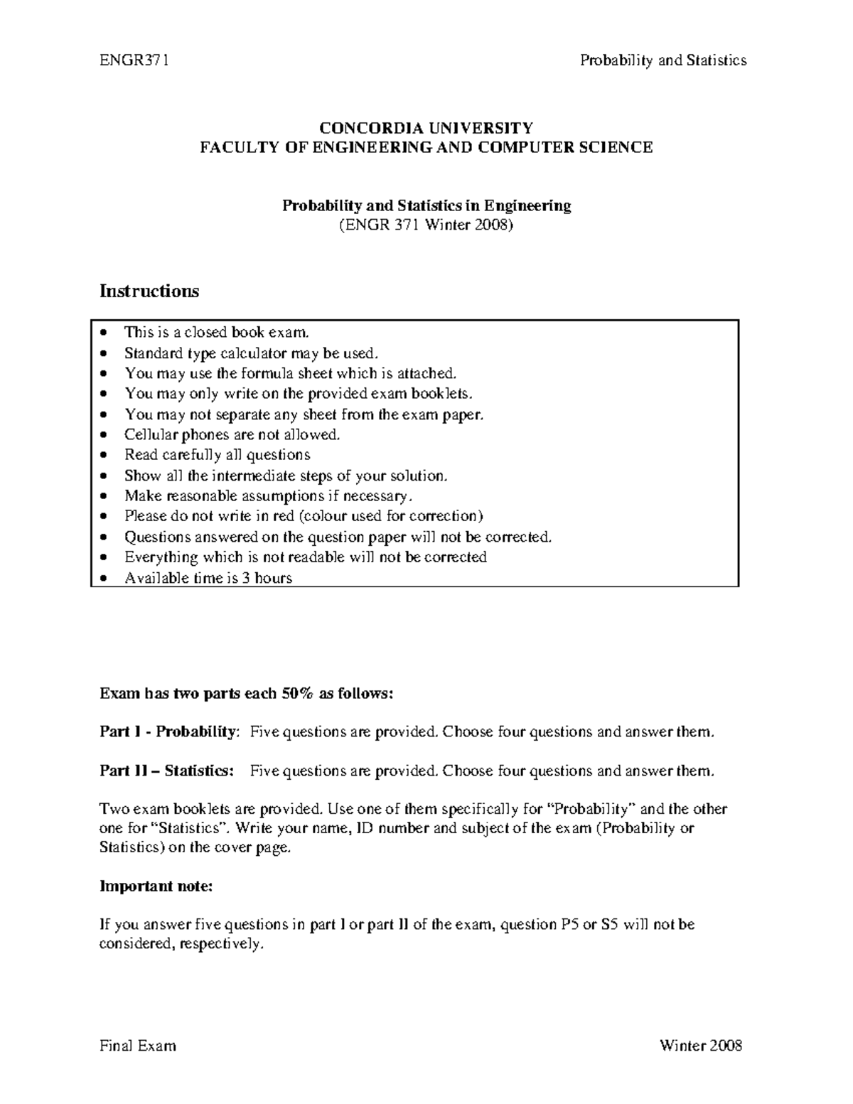 2008 Winter Solutions - Exam - CONCORDIA UNIVERSITY FACULTY OF ENGINEERING AND COMPUTER SCIENCE ...