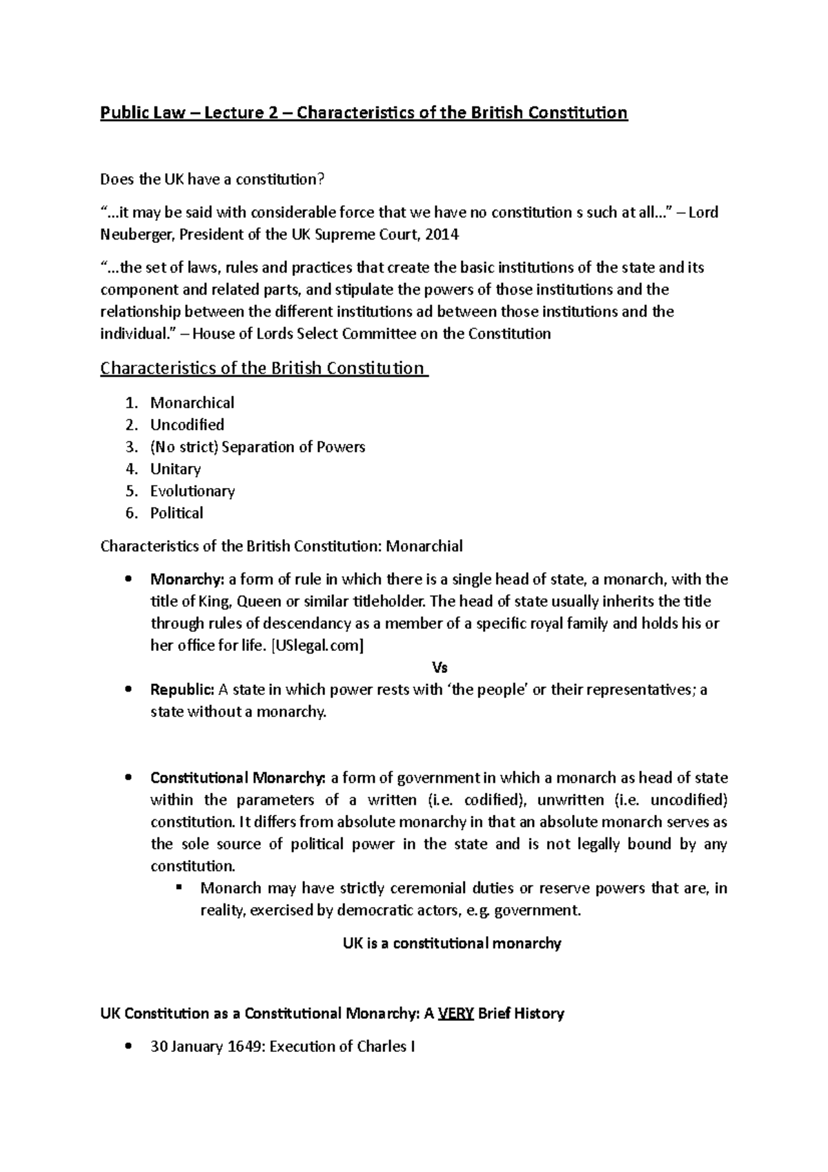 Lecture 2 - Characteristics of a Constitution - Public Law – Lecture 2 ...