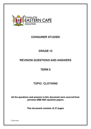 Consumer Studies GR 11 Revision Material TERM 2 2023 Final - Western ...