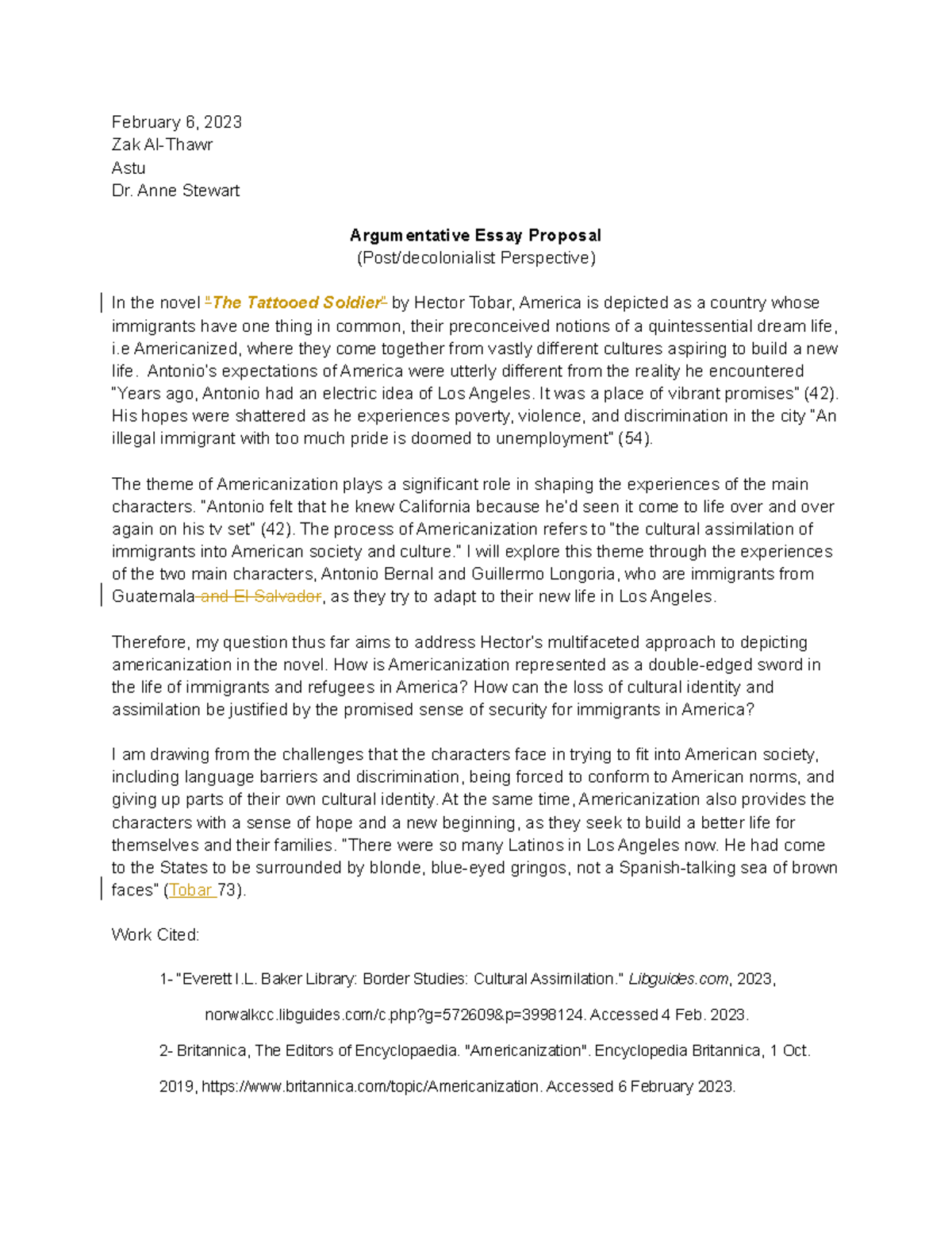 Essay Proposal example that got 60% - February 6, 2023 Zak Al-Thawr ...