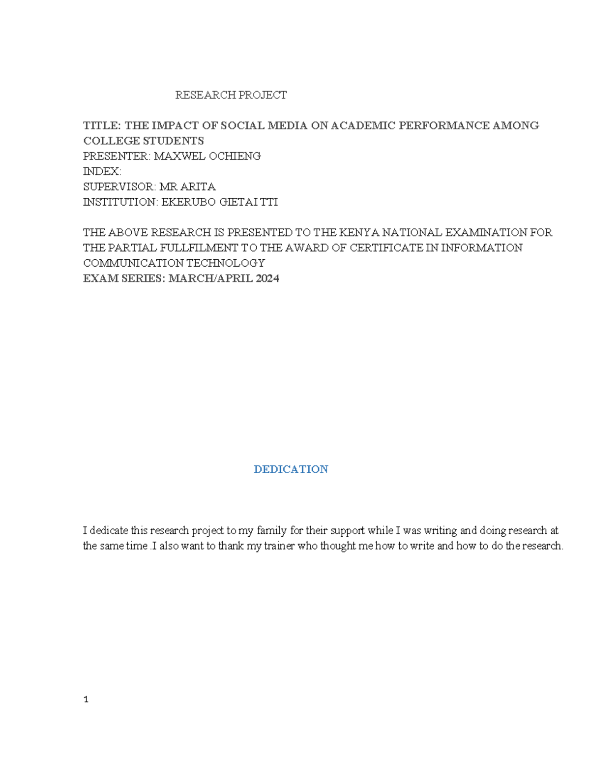 Maxwell Research Project - RESEARCH PROJECT TITLE: THE IMPACT OF SOCIAL ...