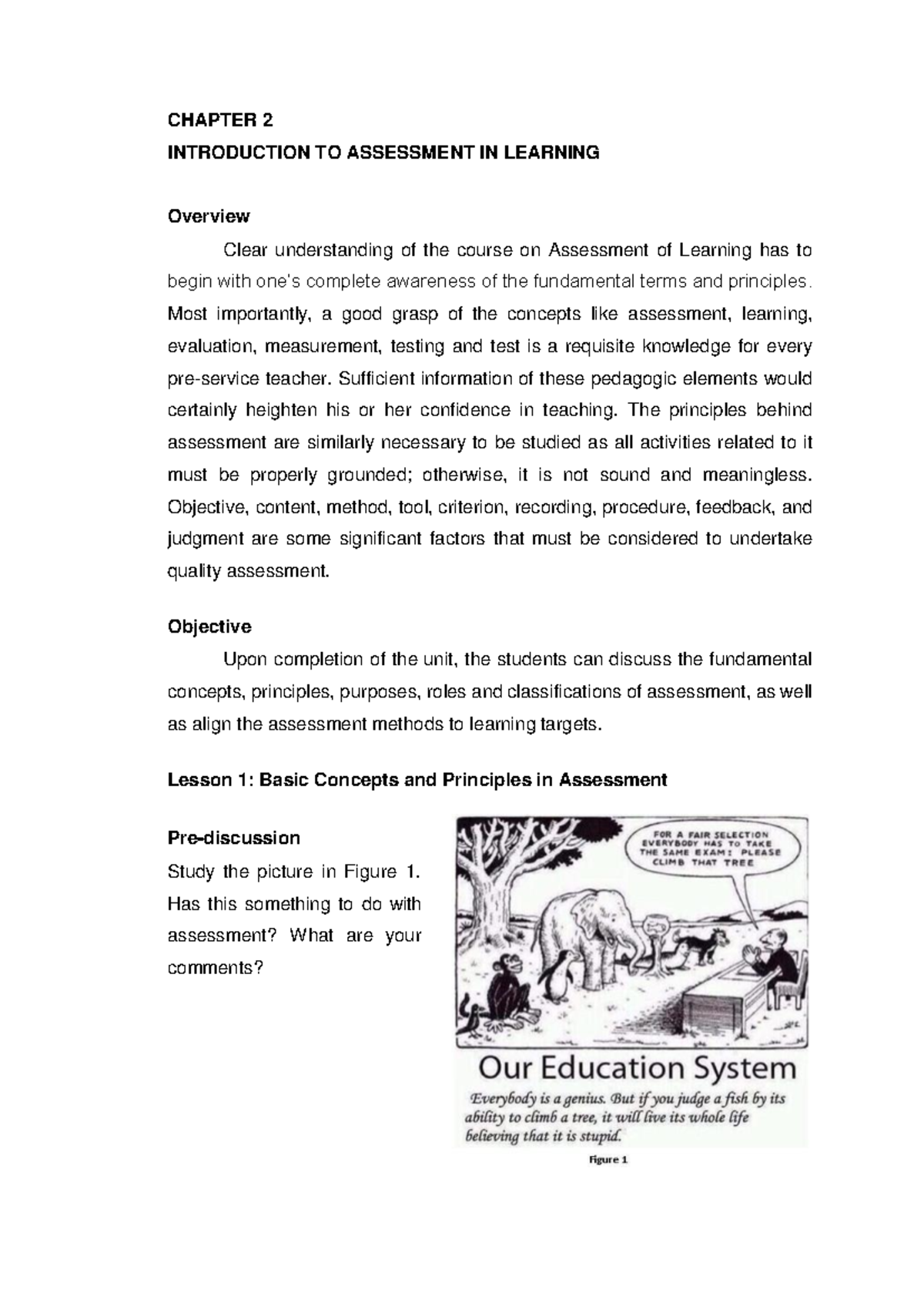 Chapter 2 Lesson 1 Module - CHAPTER 2 INTRODUCTION TO ASSESSMENT IN ...