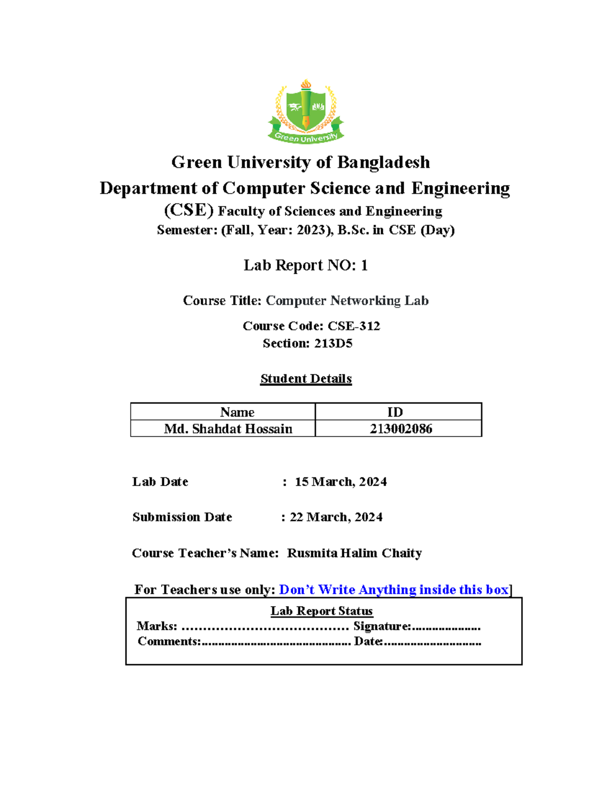 Report-1 - Green University of Bangladesh Department of Computer ...