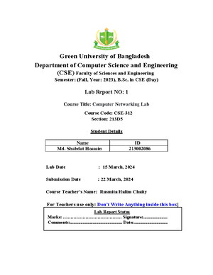 Static and Dynamic Routing(Networking Lab Report 4) - Green University of Bangladesh Department ...