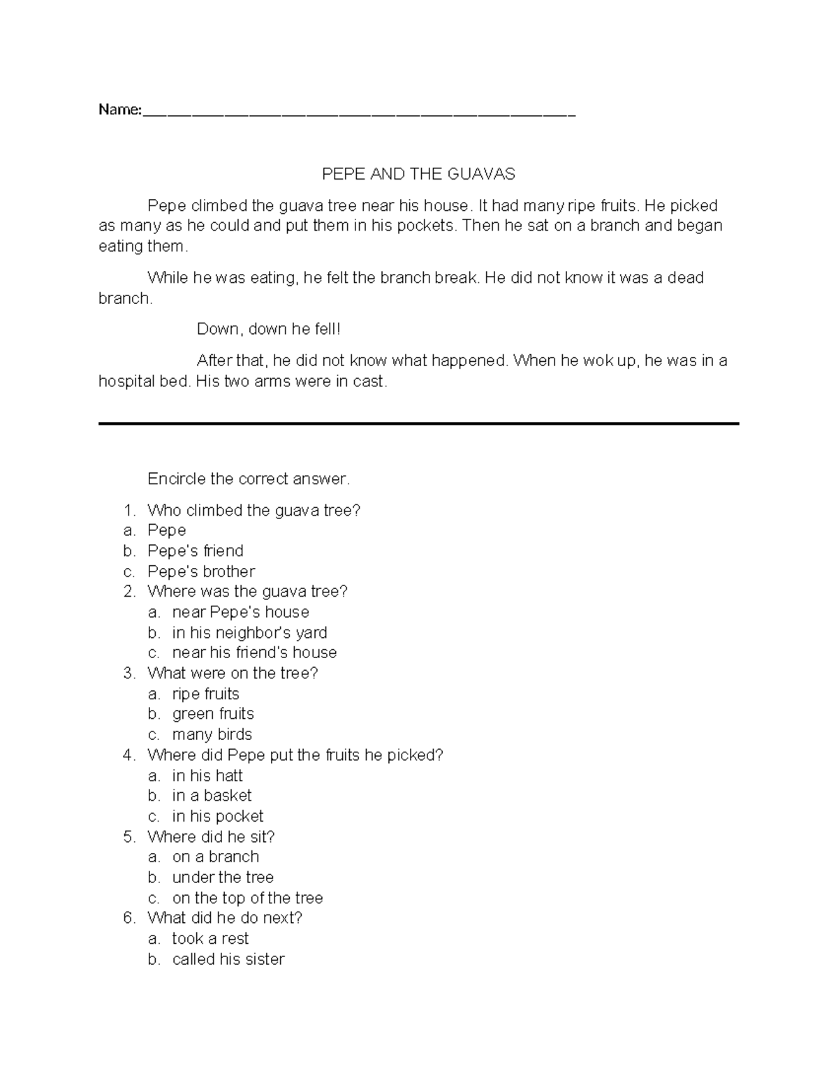 Reading comprehension - Name ...