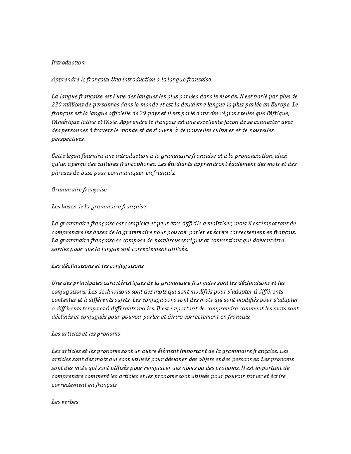 French Study Notes - Introduction Apprendre le français: Une ...