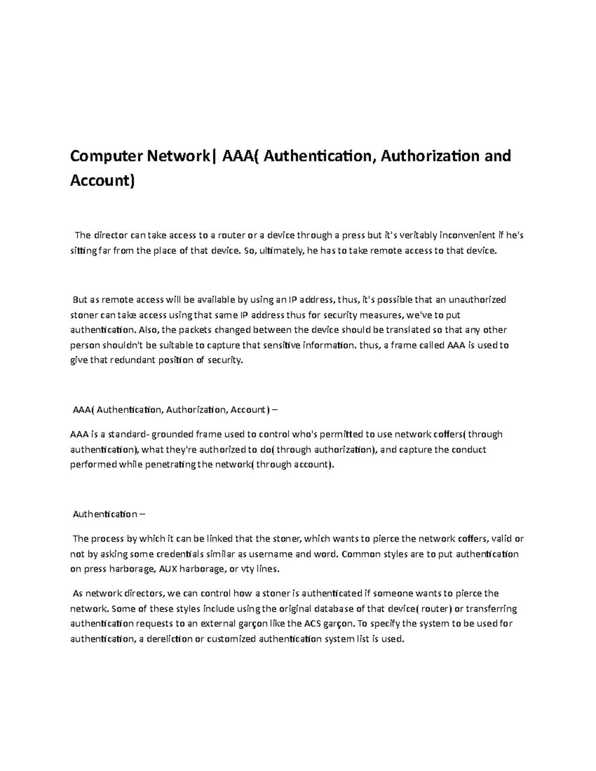 Computer Network Aaa Authentication Authorization And Account So Ultimately He Has To