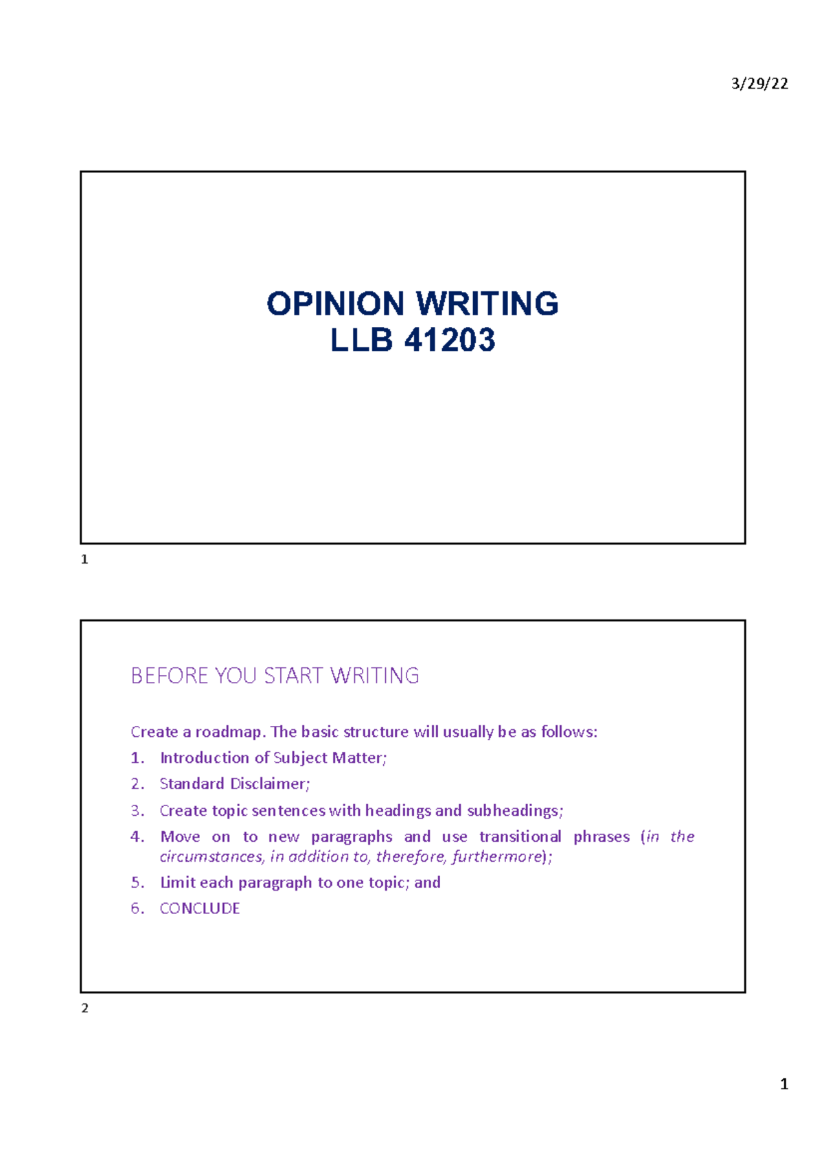 Construction of Opinion-4 - OPINION WRITING LLB 41203 1 BEFORE YOU ...