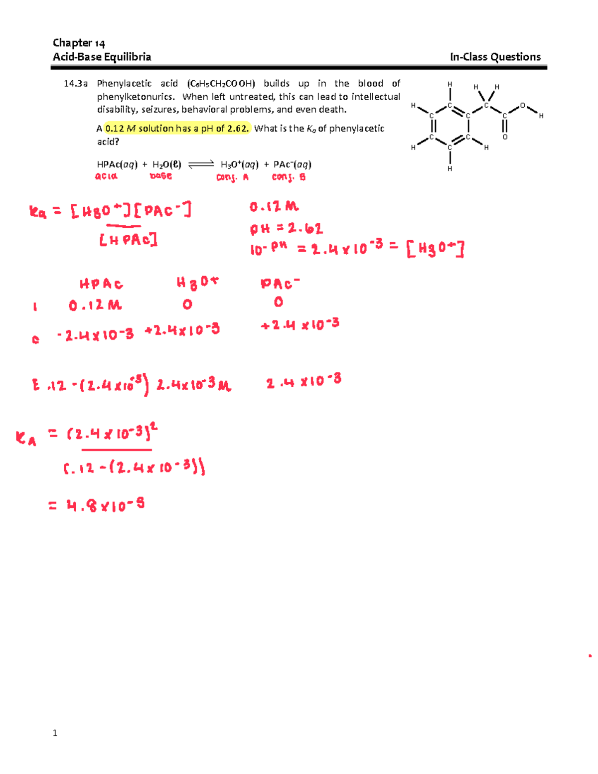 More Acid Base Equilibria - AcidǦBase Equilibria InǦClass Questions 14 ...