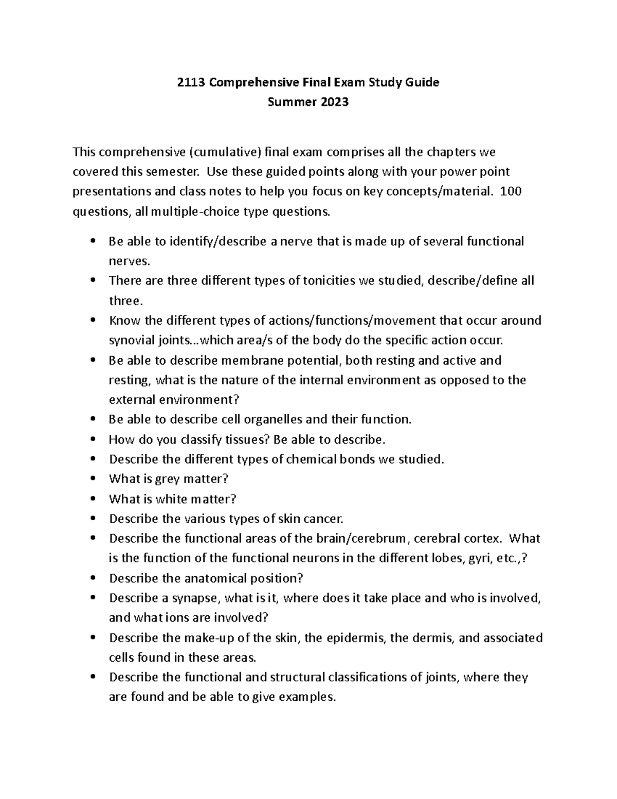 2113 Comprehensive Final Study Guide Spring 2023 - 2113 Comprehensive Final Exam Study Guide ...