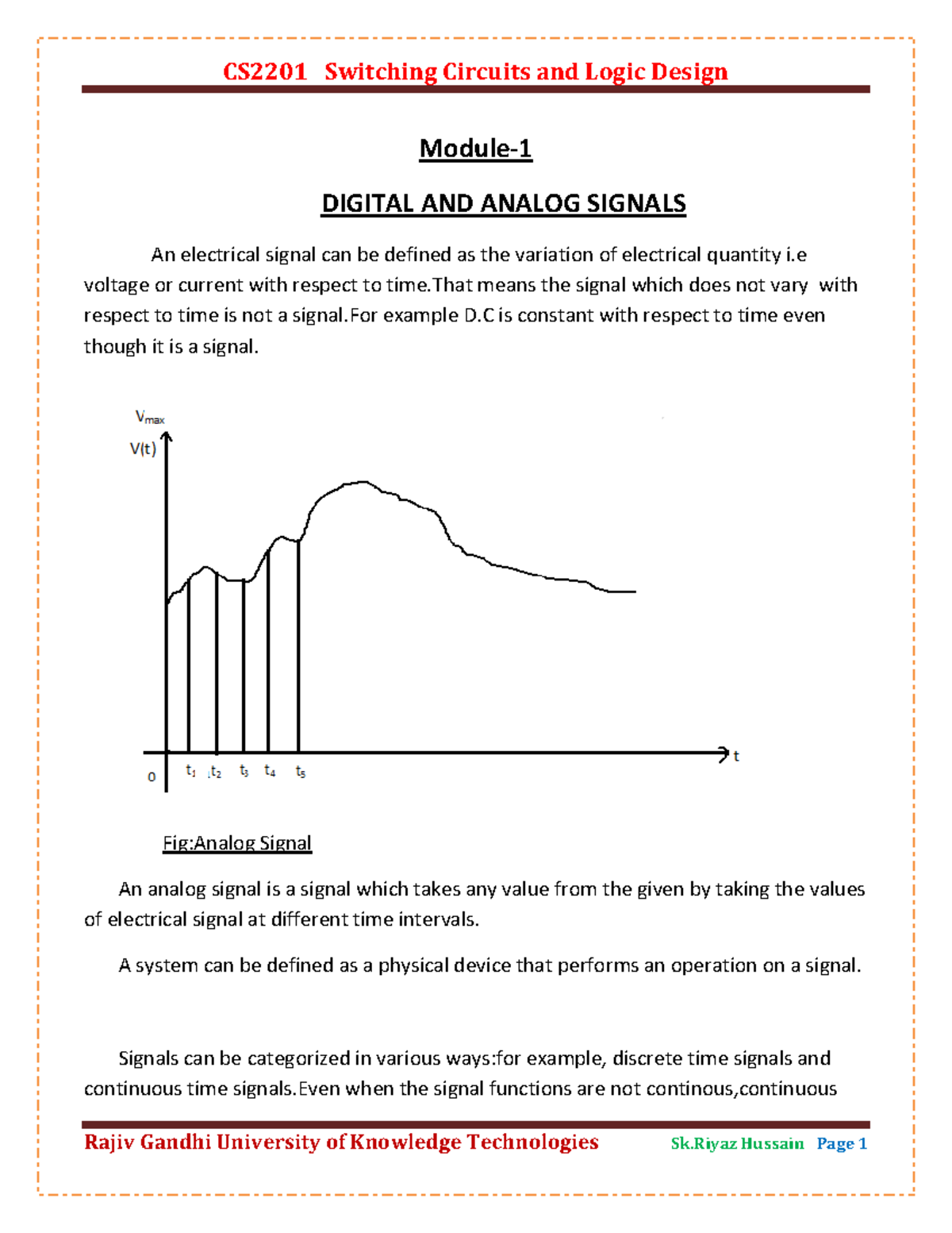 Modules 1 to14 - maths - Module- DIGITAL AND ANALOG SIGNALS An ...
