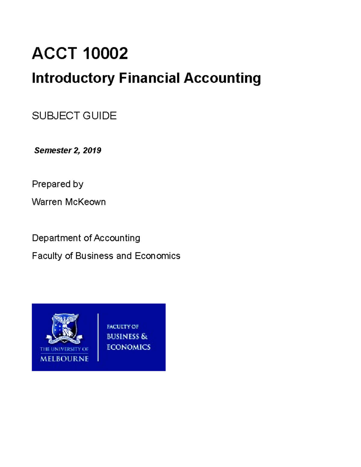 Subject Guide ACCT10002 - ACCT 10002 Introductory Financial Accounting ...