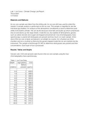 Ice Core and climate change Lab 1 - Lab 1: Ice Cores- Climate Change ...