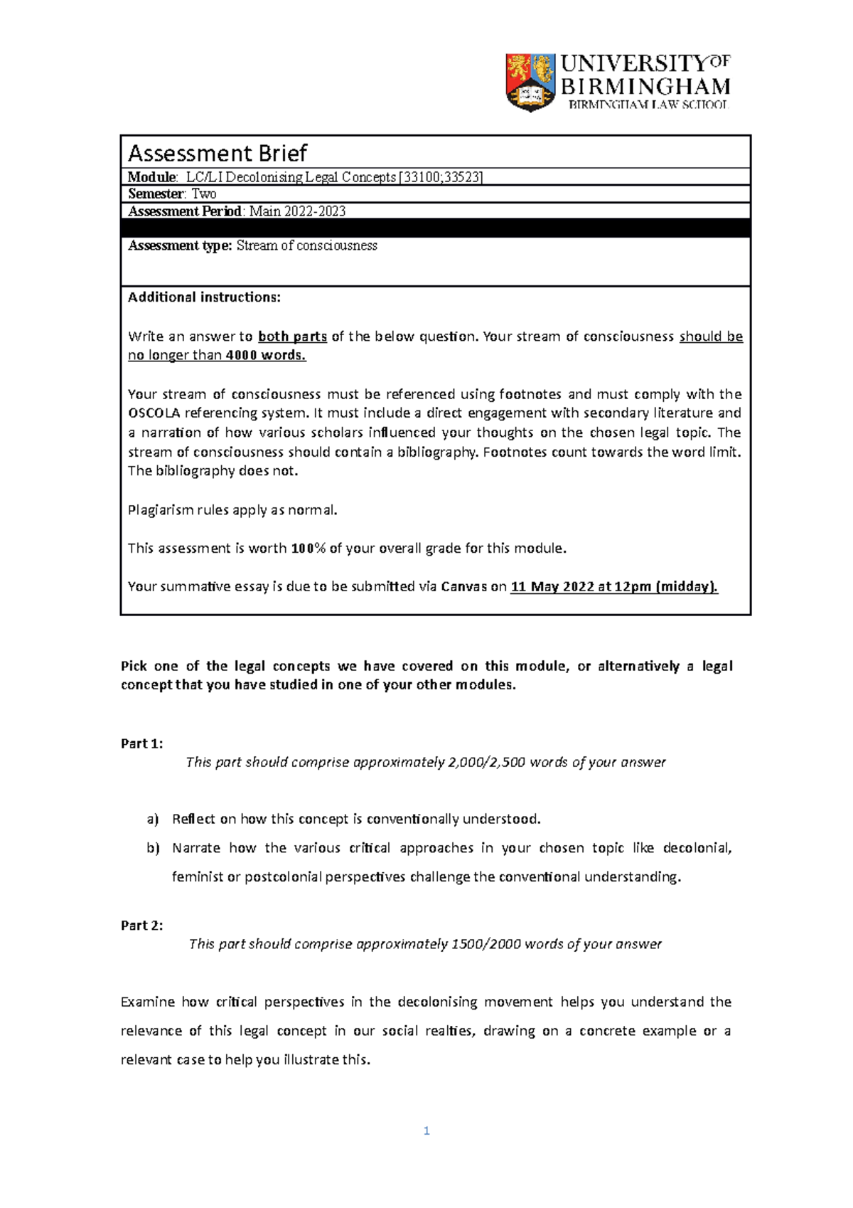 DLC Summative [Main] - Finale - Assessment Brief Module: LC/LI ...