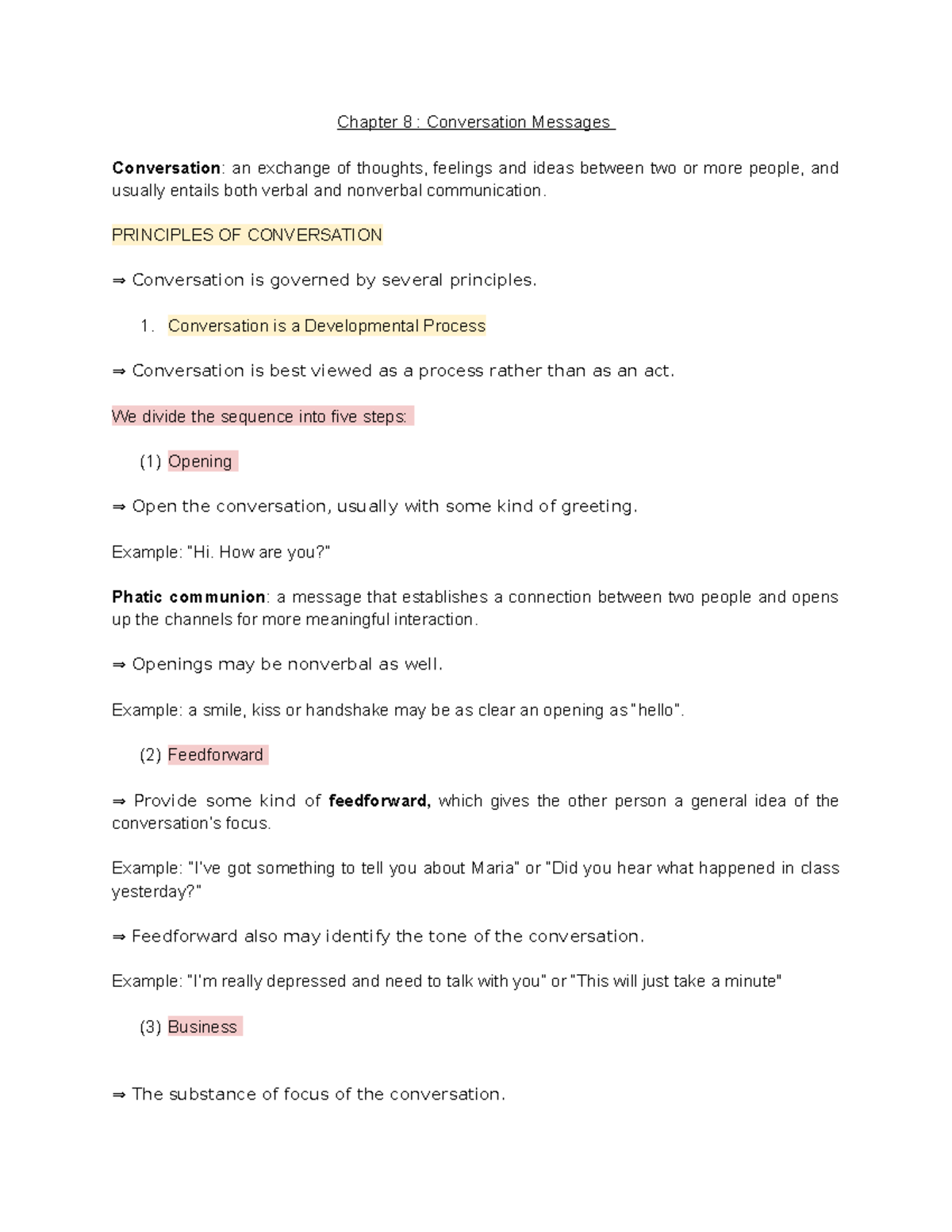 Chapter 8 Conversation Messages - Chapter 8 : Conversation Messages Conversation : an exchange ...