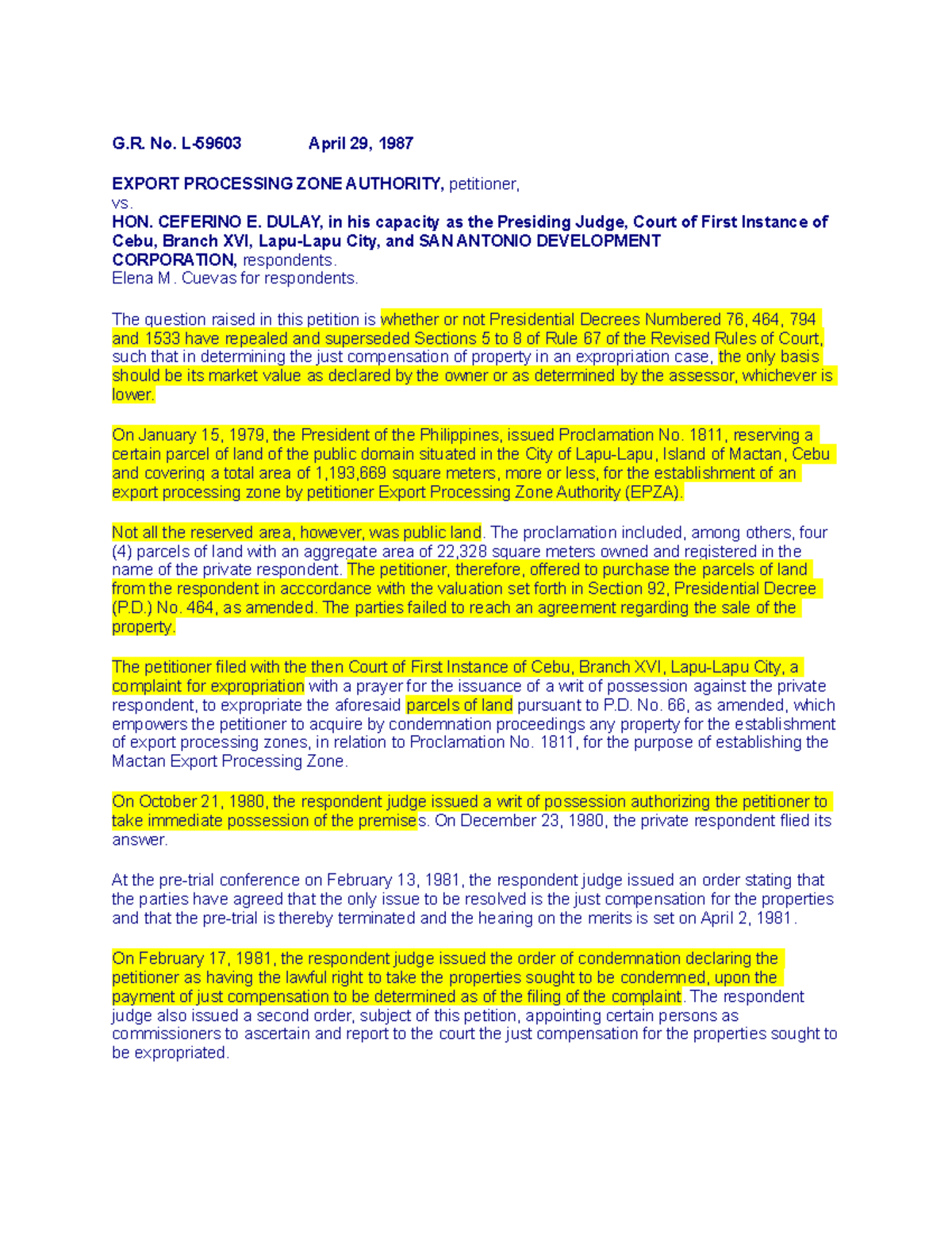 Assigned Case - CAse digest - G. No. L-59603 April 29, 1987 EXPORT ...