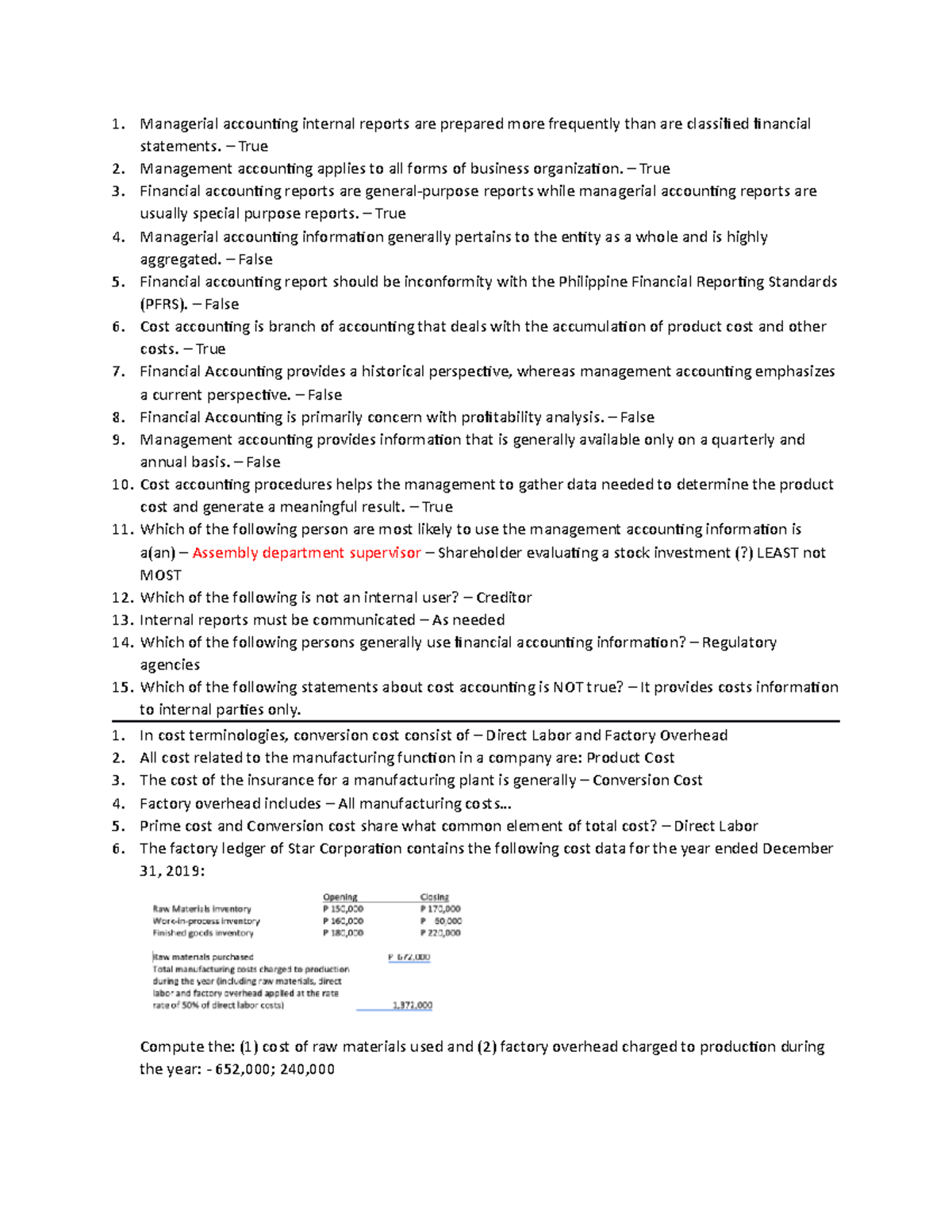 ACC 123_Cost Accounting Quizzes (Question and Answer) - Managerial ...