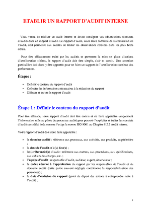 19 Exemple de rapport d'audit - Préliminaires Cet audit interne a été réalisé dans le cadre d’un ...