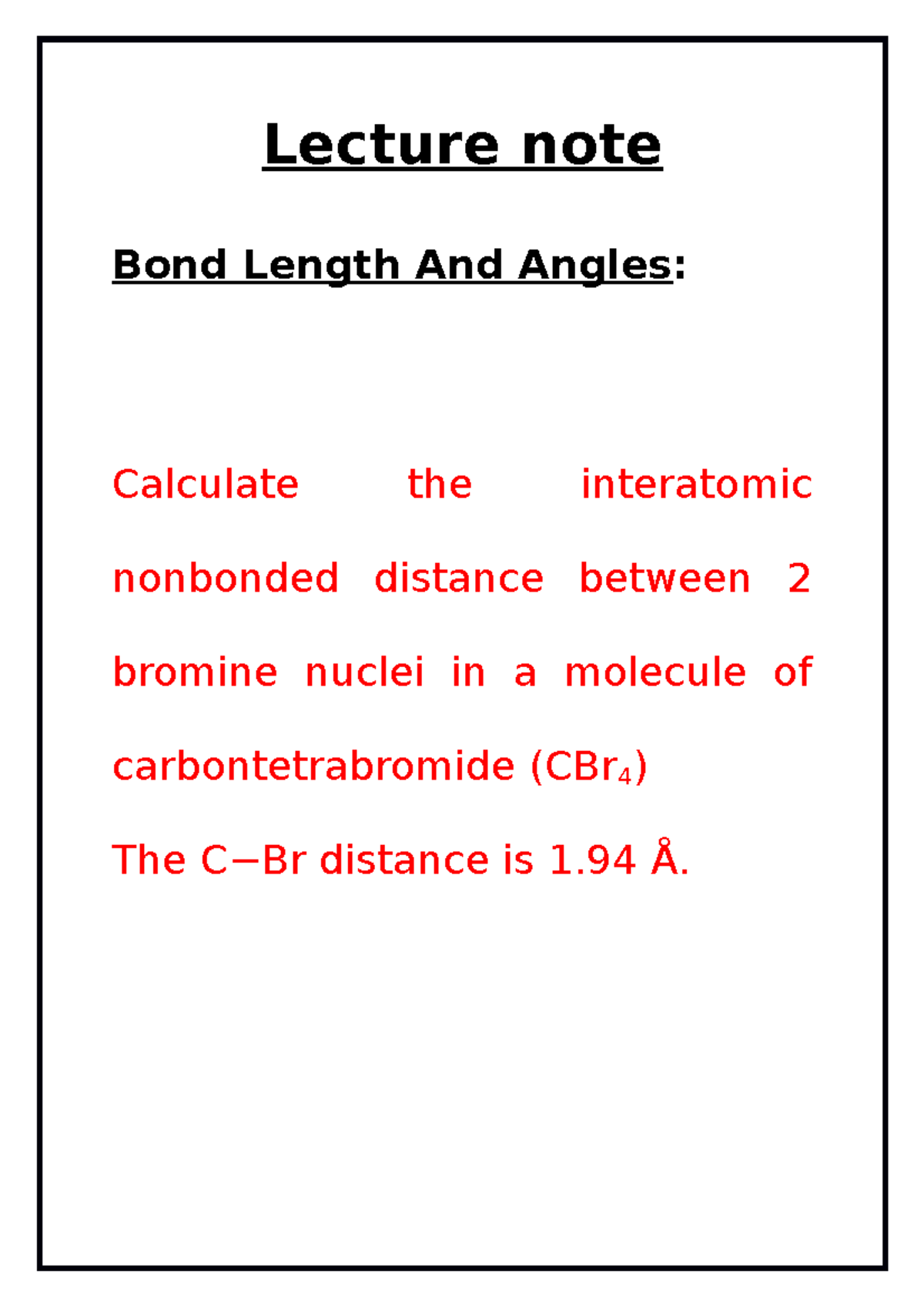 Lecture notes of Bond Length And Angles - Lecture note Bond Length And ...
