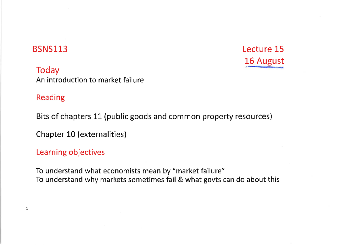 113(24) Lecture 15 (Annotated) - BSNS113 Lecture 15 16 August Today An introduction to market ...