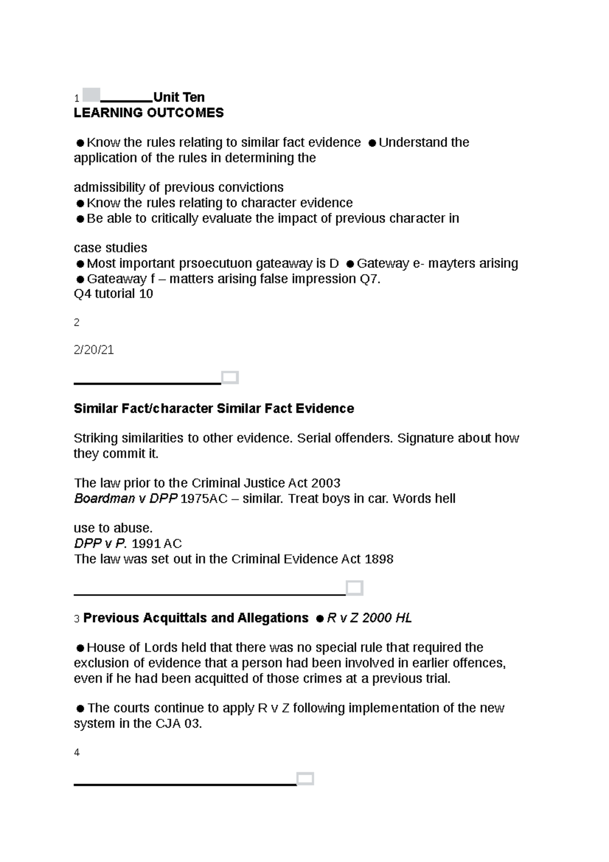 Unit 10 - character evidence - 1 Unit Ten LEARNING OUTCOMES =Know the ...