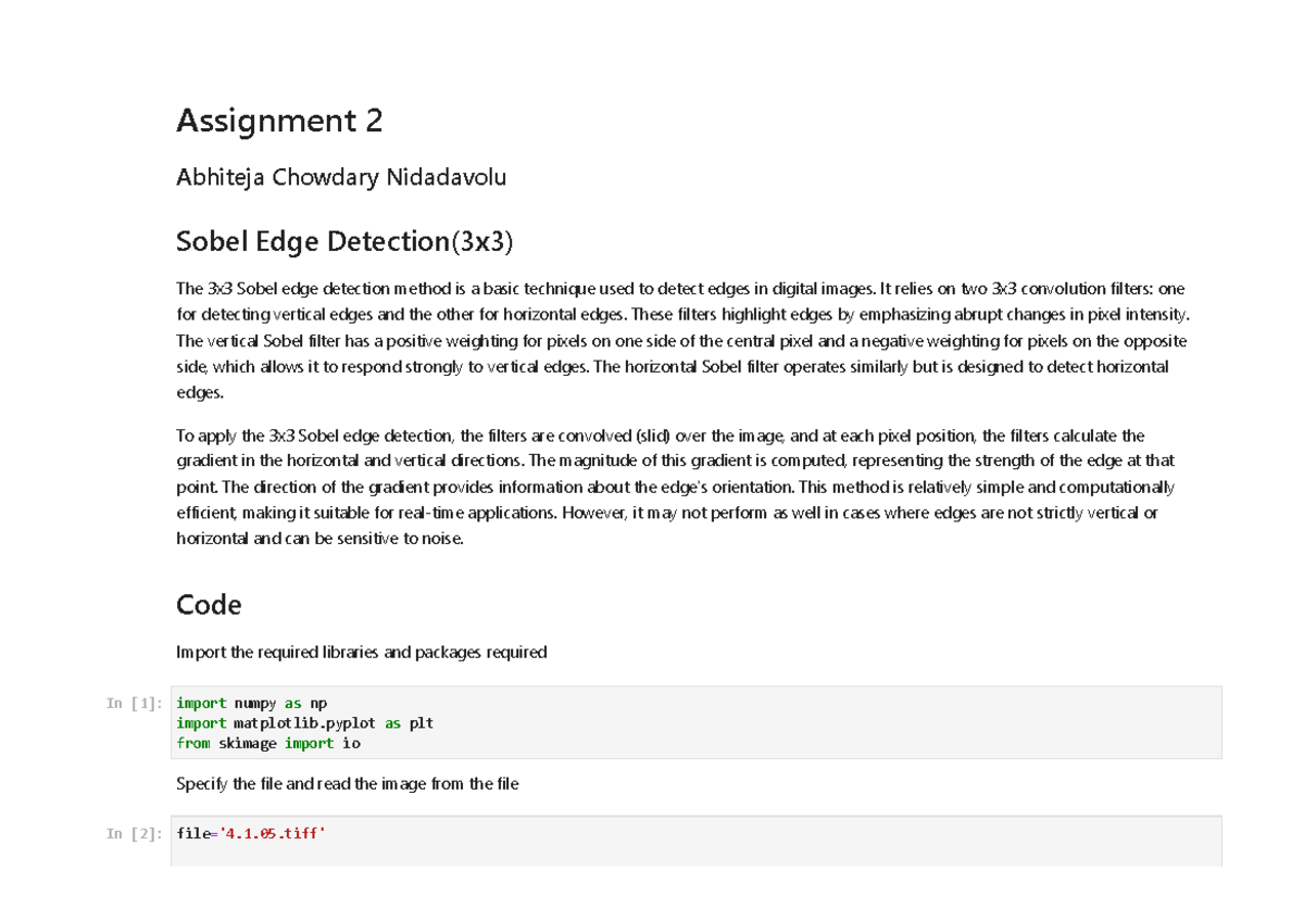 Assignment 2 - It relies on two 3x3 convolution filters: one for ...