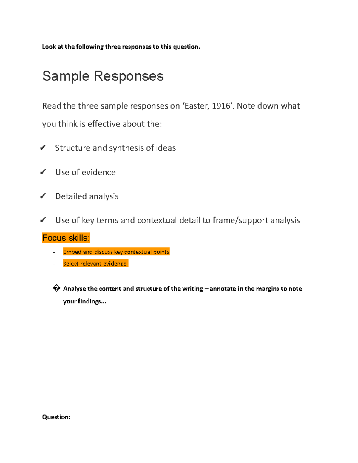 DEEP Sample Response Activity - Look at the following three responses ...
