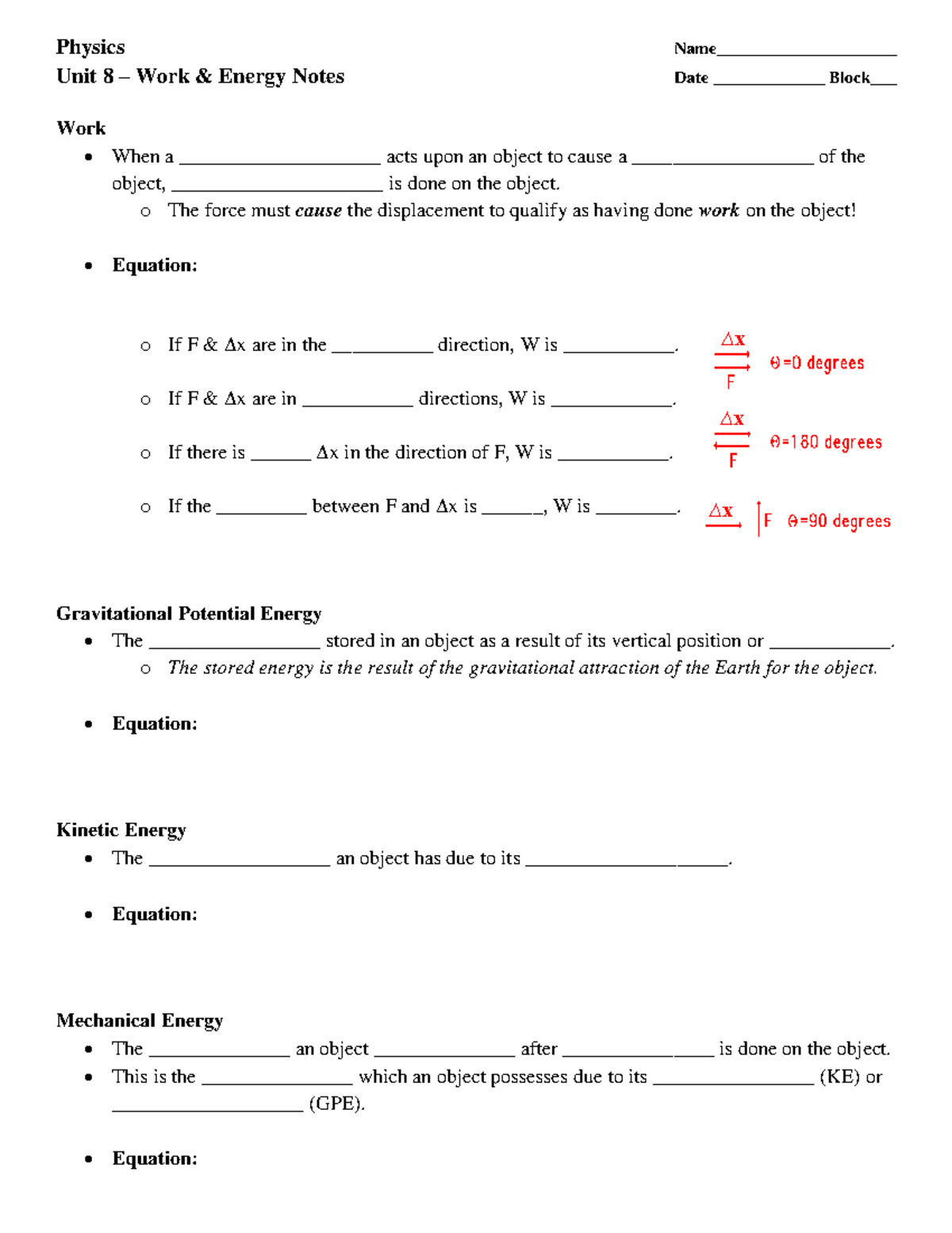 Unit 8 Notes fill in - hope this helps - Physics Name ...
