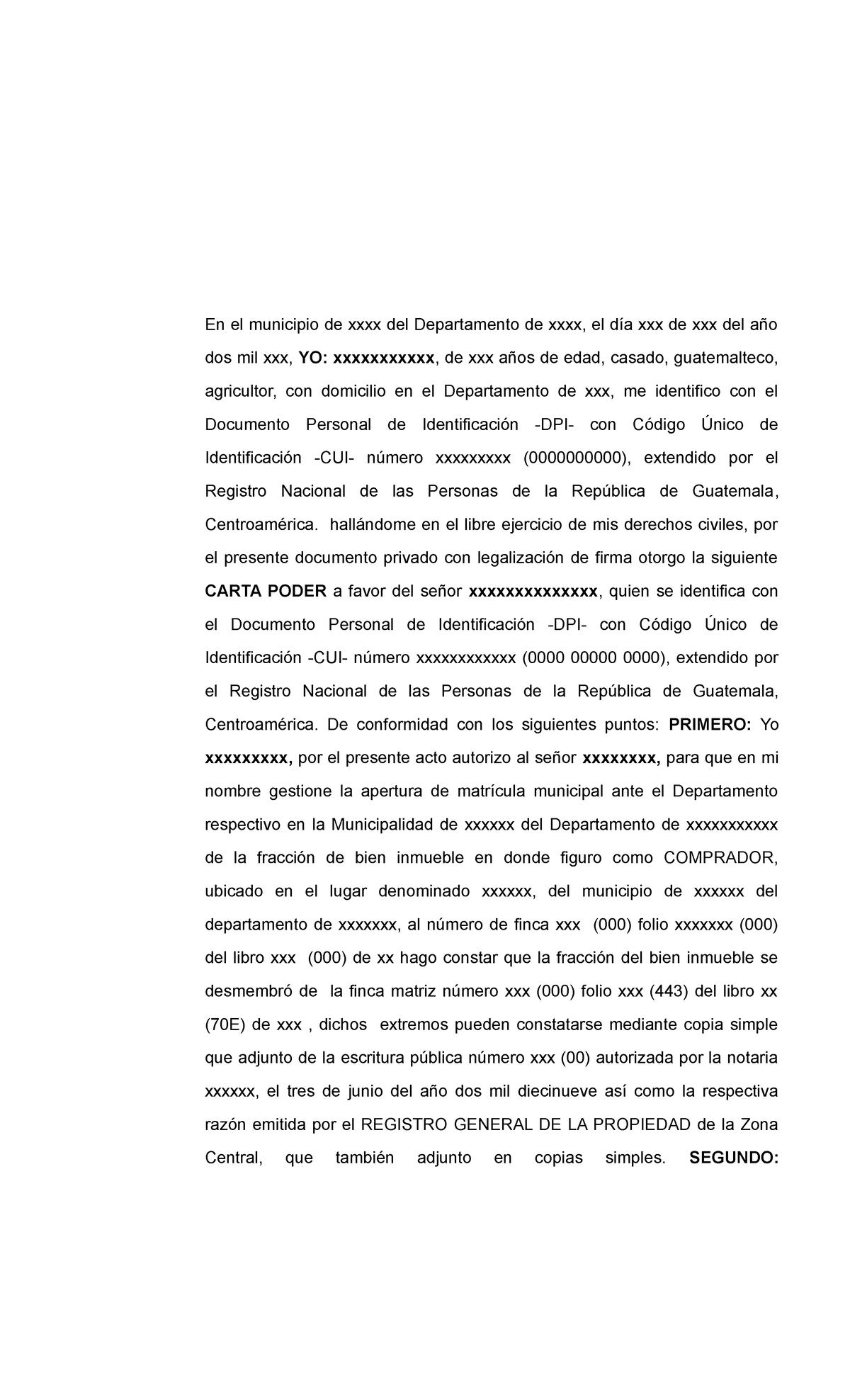 Ejemplo DE Carta Poder PARA Obtener Traspaso A SU Nombre - En el ...
