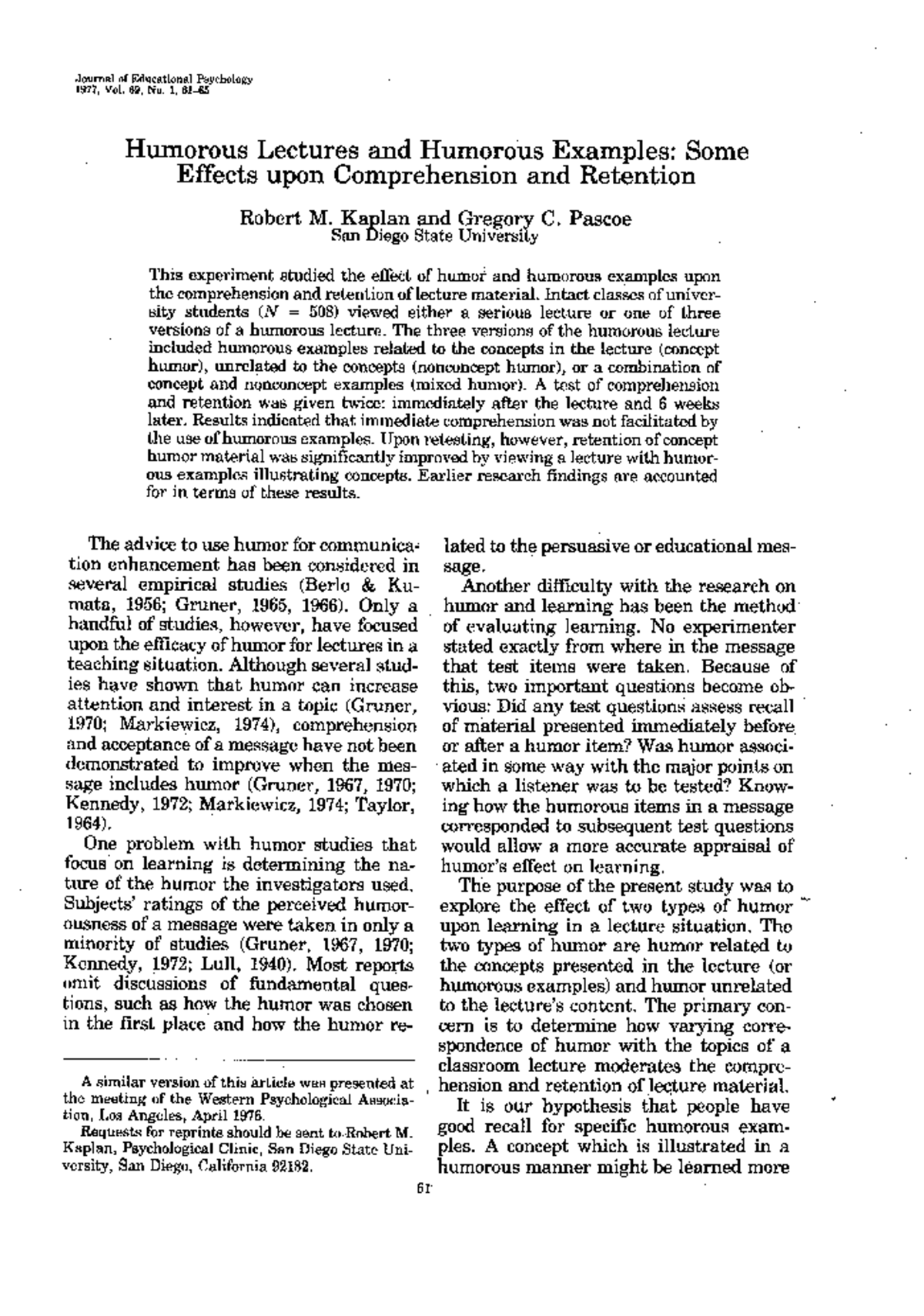 0043 - CONTOH ARTIKEL JURNAL: Humorous Lectures and Humorous Examples ...