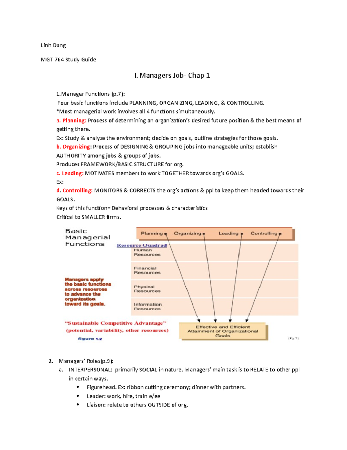 Mgt 764 study guide - Linh Dang MGT 764 Study Guide I. Managers Chap 1 ...