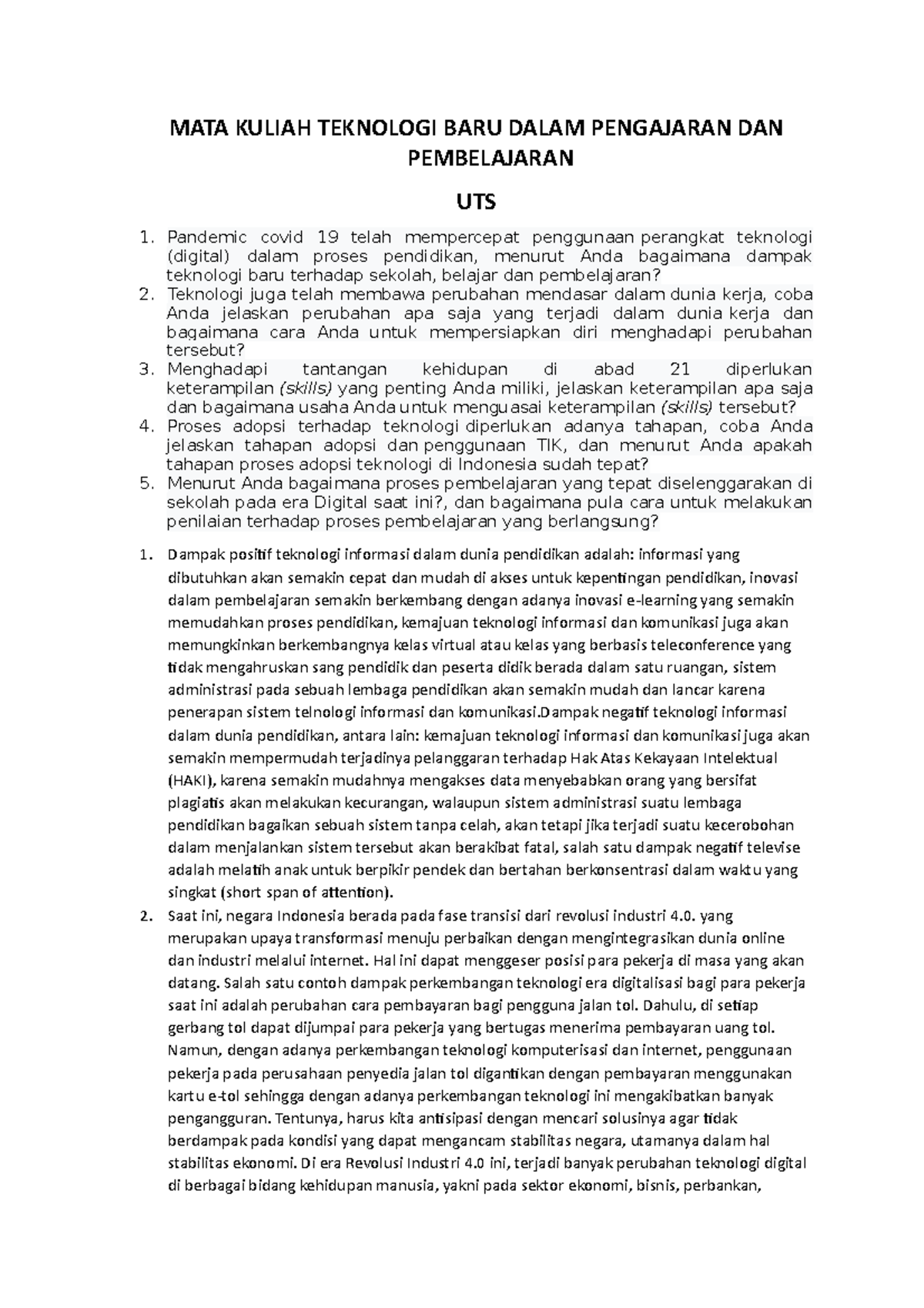 UTS Teknologi BARU Dalam Pengajaran DAN Pembelajaran - MATA KULIAH ...