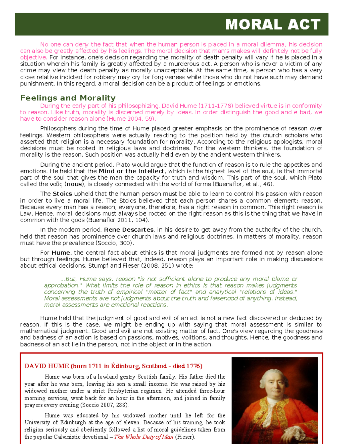 Moral Act - No one can deny the fact that when the human person is ...