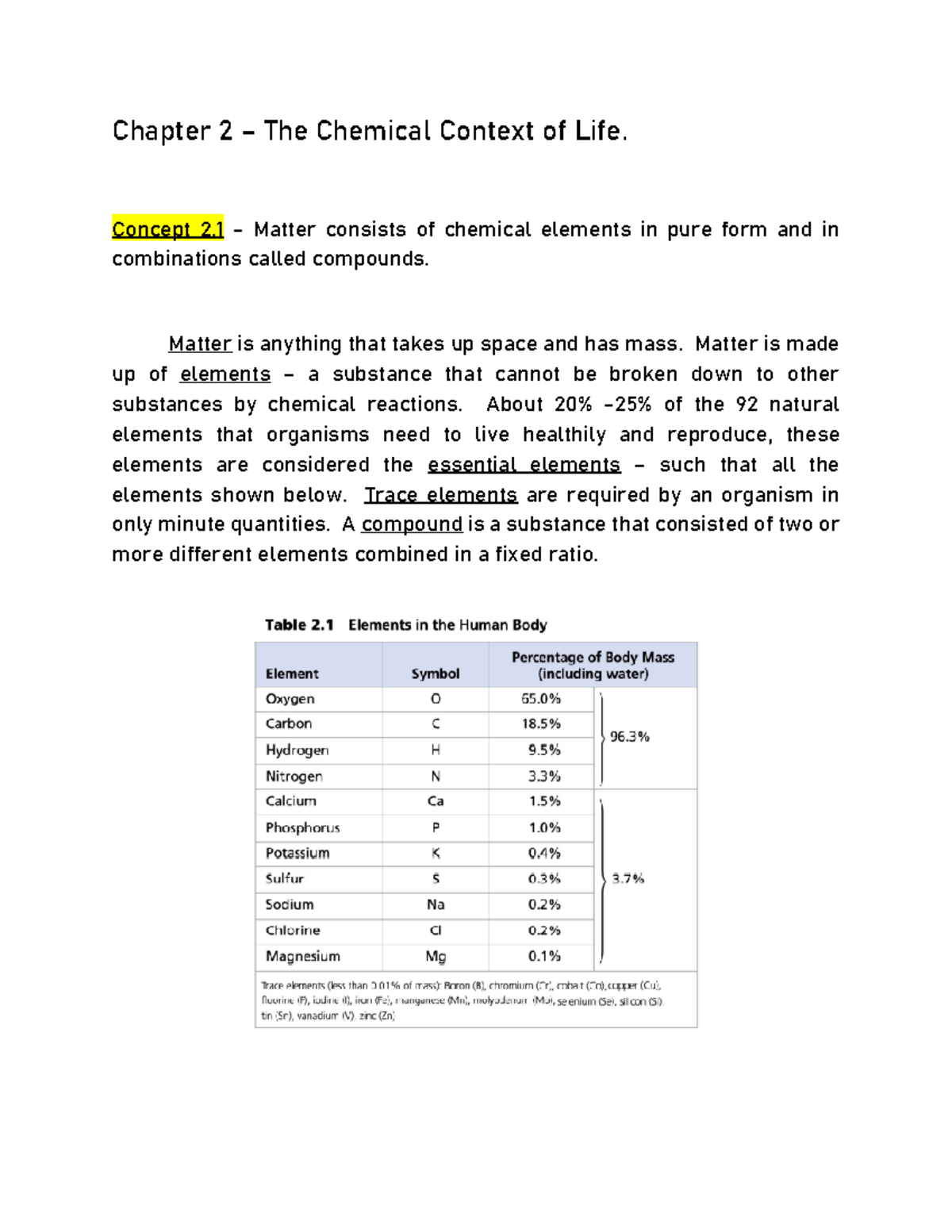 BIOL 100 - Chapter 2 Notes - Chapter 2 – The Chemical Context of Life ...