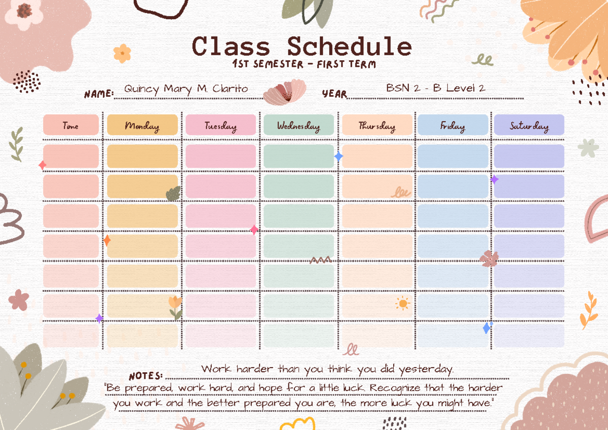 1st Sem - 1st Term - 2nd Year - teaching science - Year Class Schedule ...