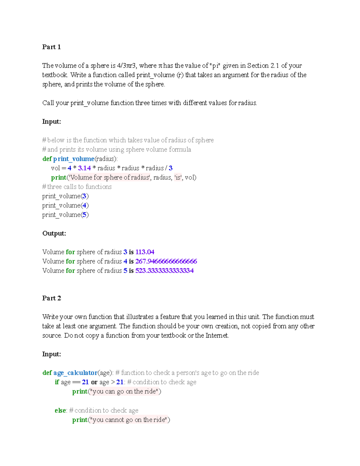 Learning Journal Unit 2 - Part 1 The volume of a sphere is 4/3πr3 ...