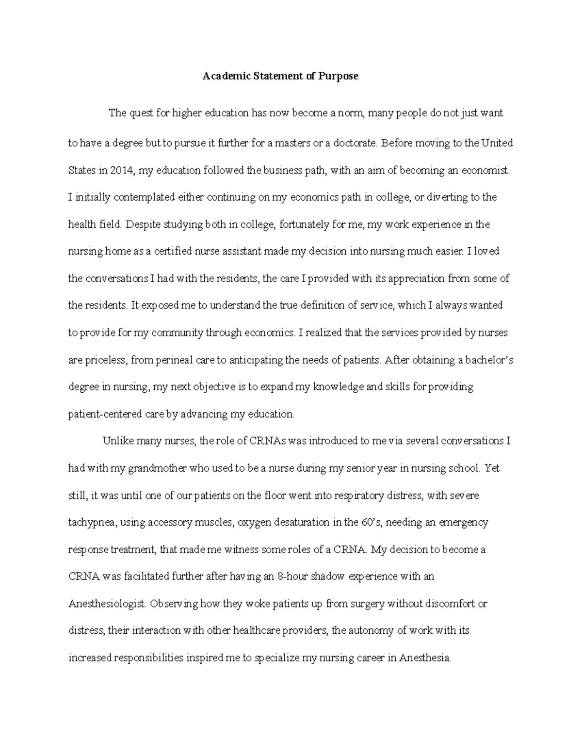 DNP Essay - n/a - Academic Statement of Purpose The quest for higher ...