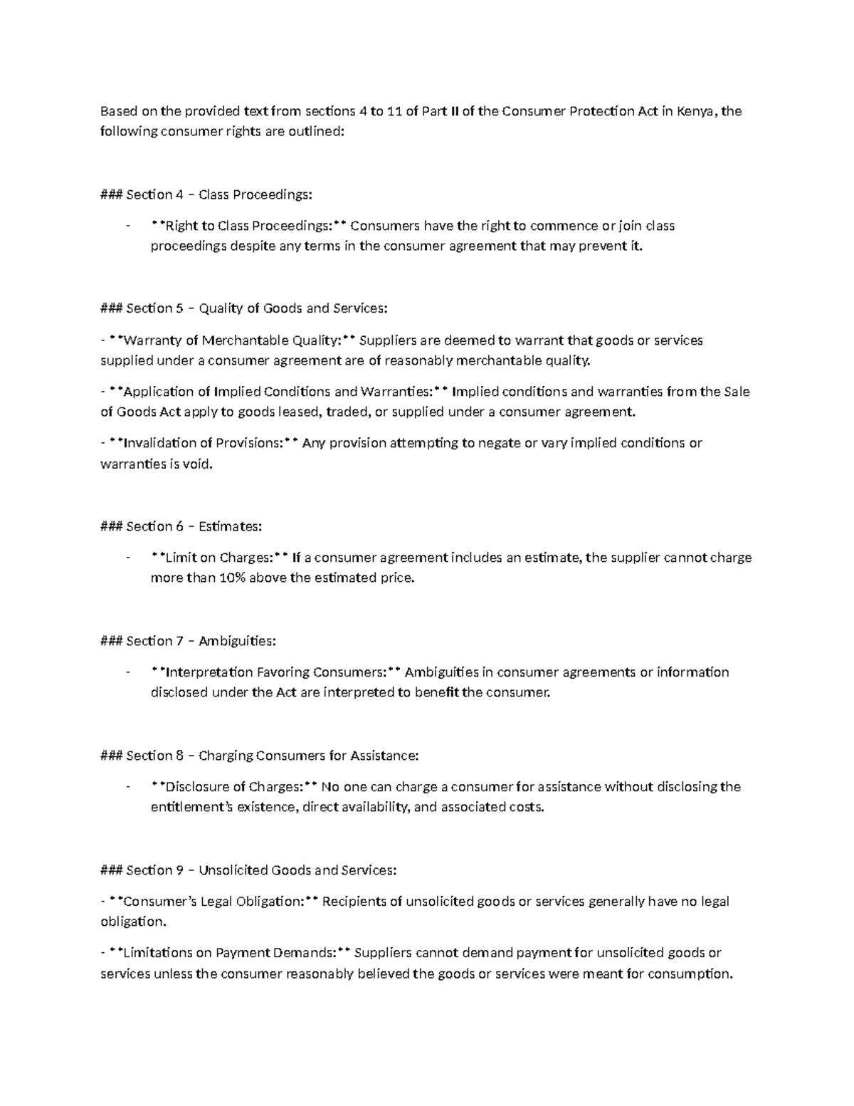 Consumer rights - Summary PROPERTY LAW - Based on the provided text ...