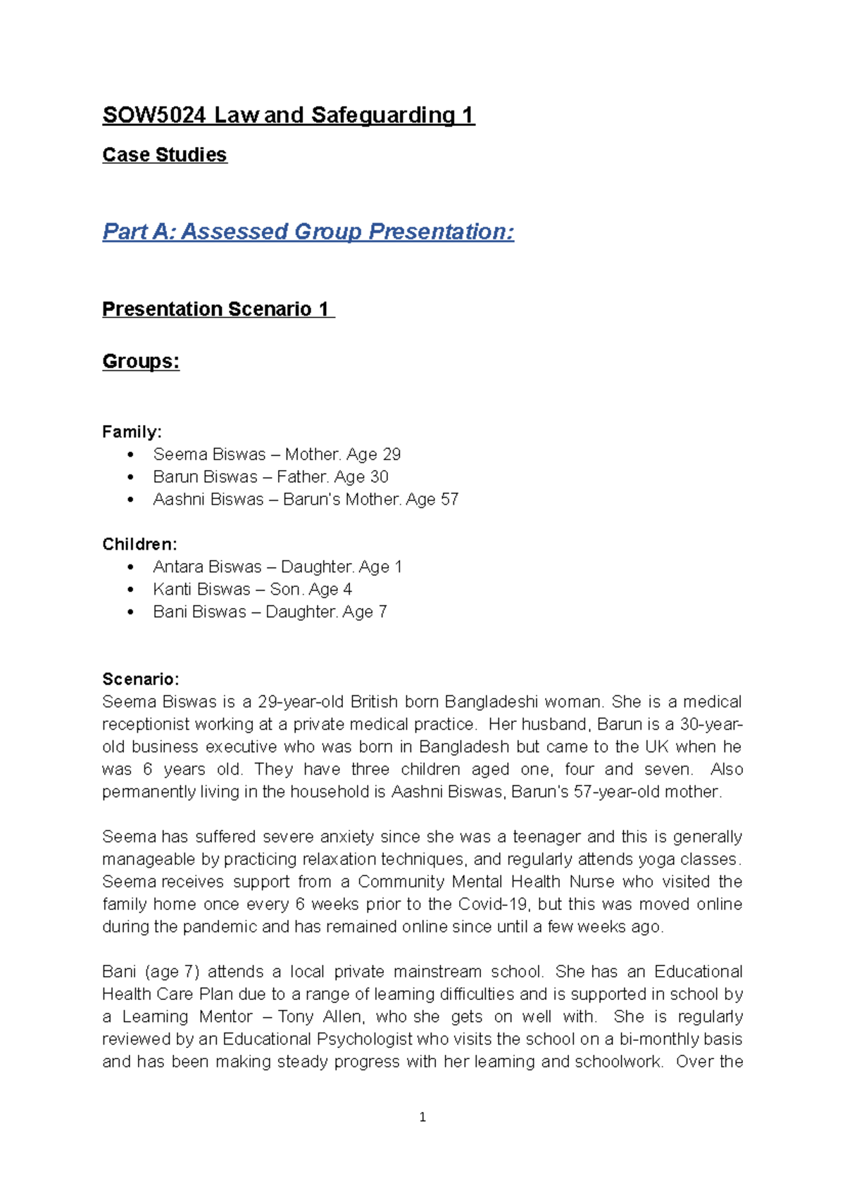 Part A case studies - SOW5024 Law and Safeguarding 1 Case Studies Part ...