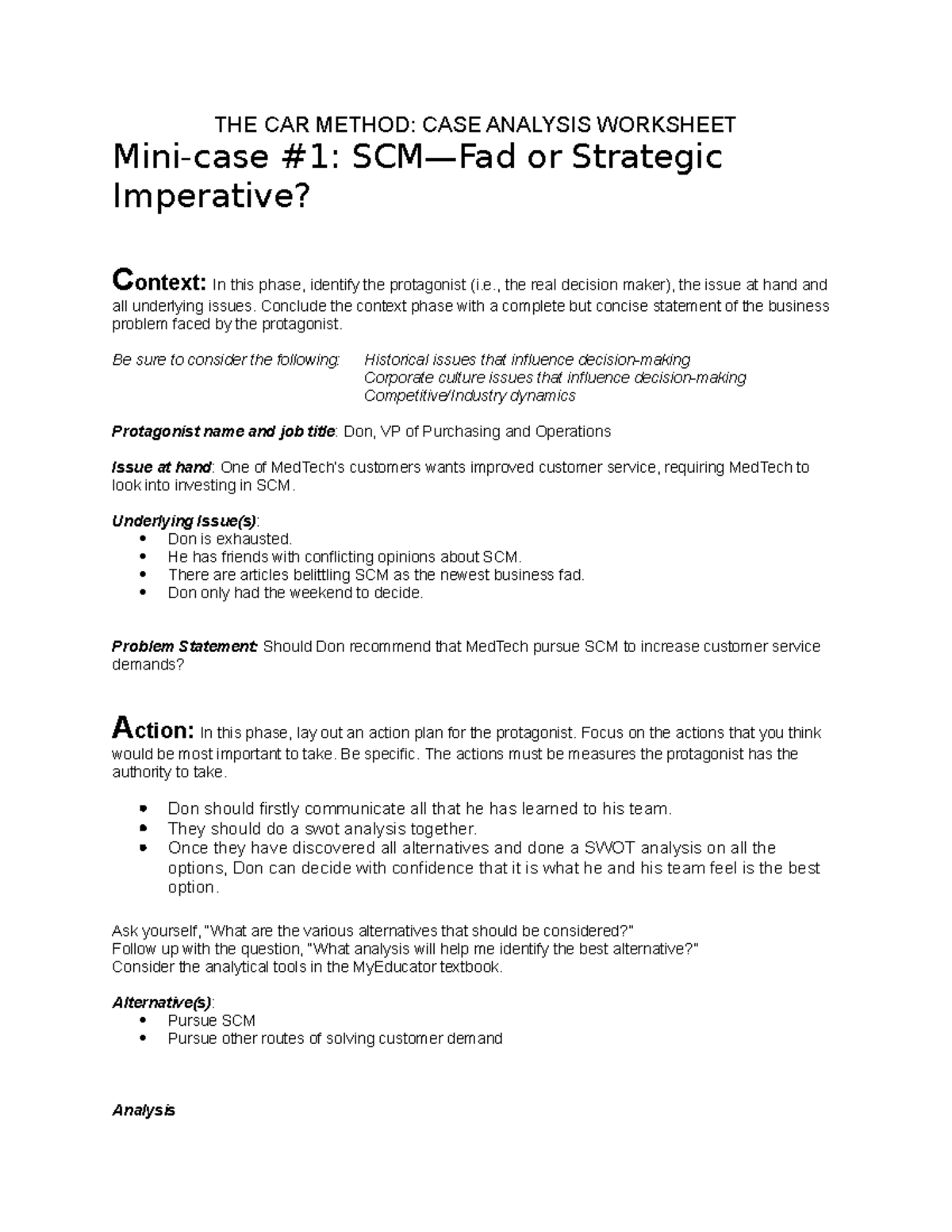 Mini-case #1 scm fad or new business strategy - THE CAR METHOD: CASE ...