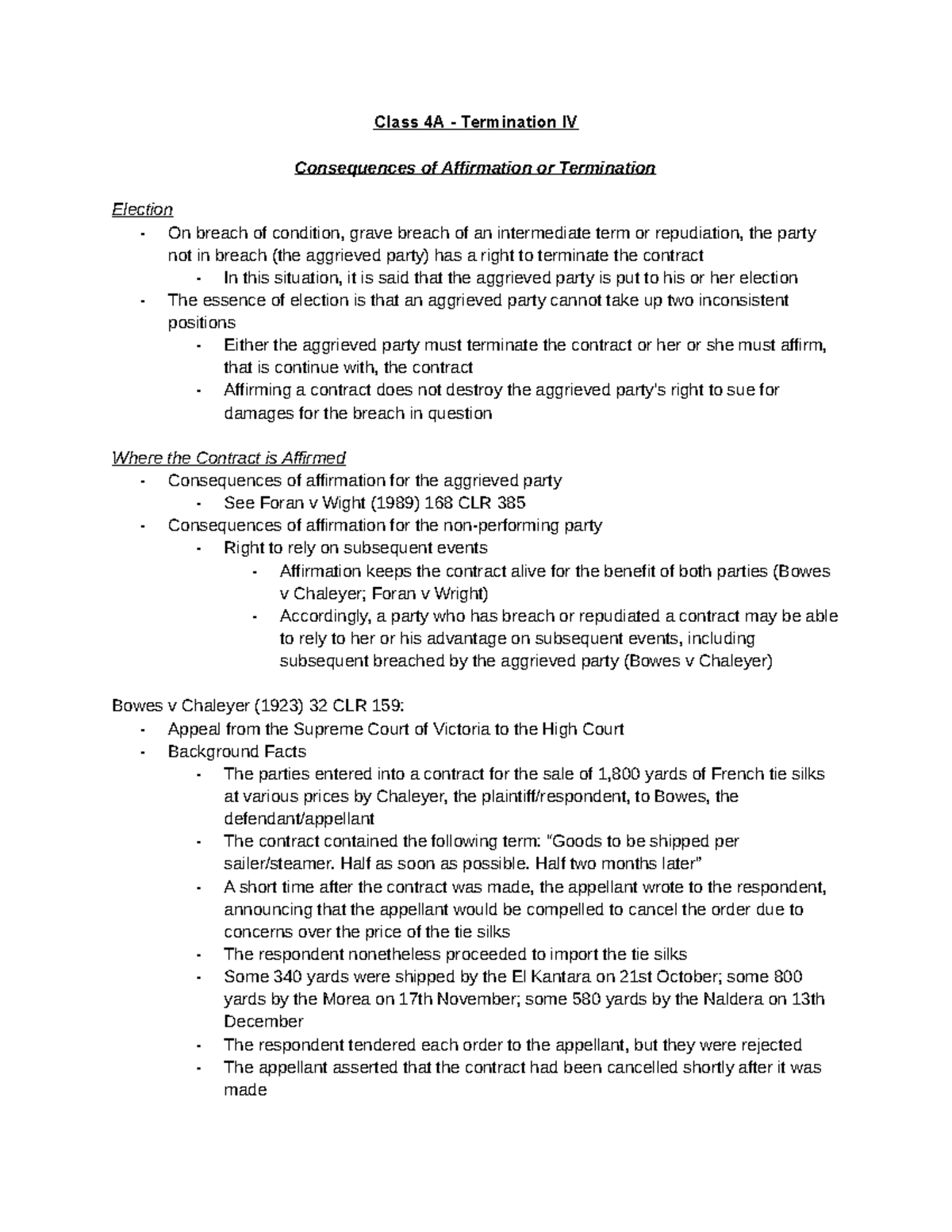 Class 4A - Termination IV - Class 4A - Termination IV Consequences of ...