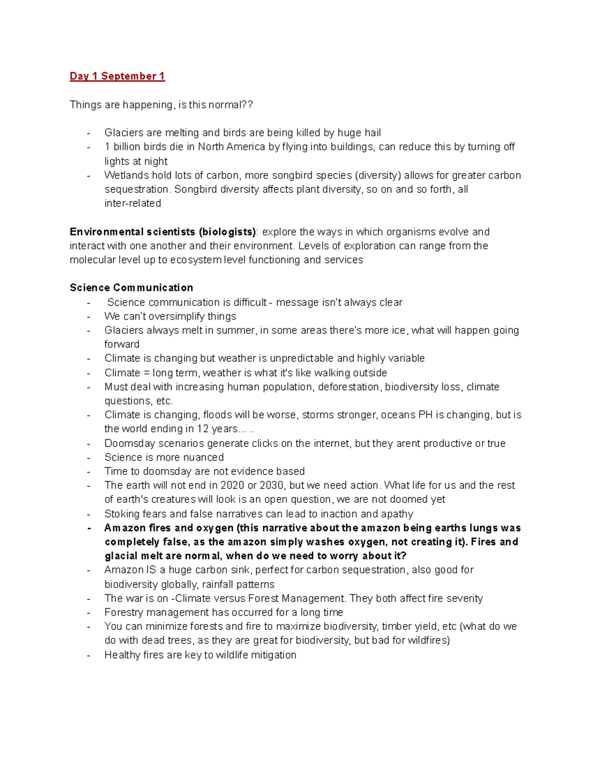 Environmental issues notes - Day 1 September 1 Things are happening, is ...