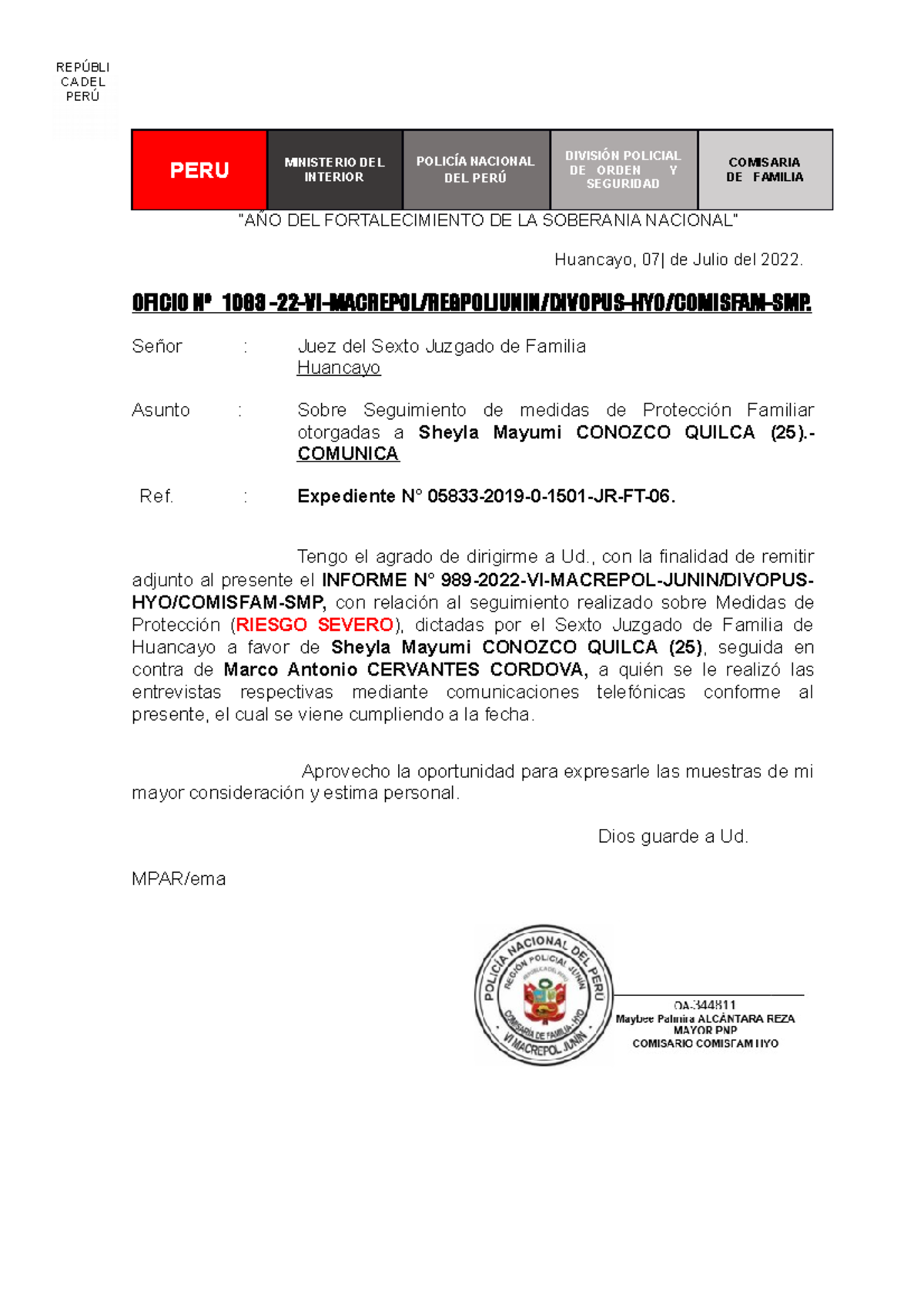 Oficio 02 Julio 22 - rstdfg - REPÚBLI CA DEL PERÚ PERU MINISTERIO DEL ...
