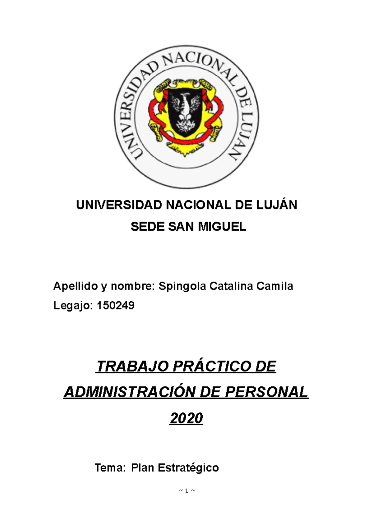 T.P 2 Plan estratégico. UNLu - UNIVERSIDAD NACIONAL DE LUJÁN SEDE SAN ...