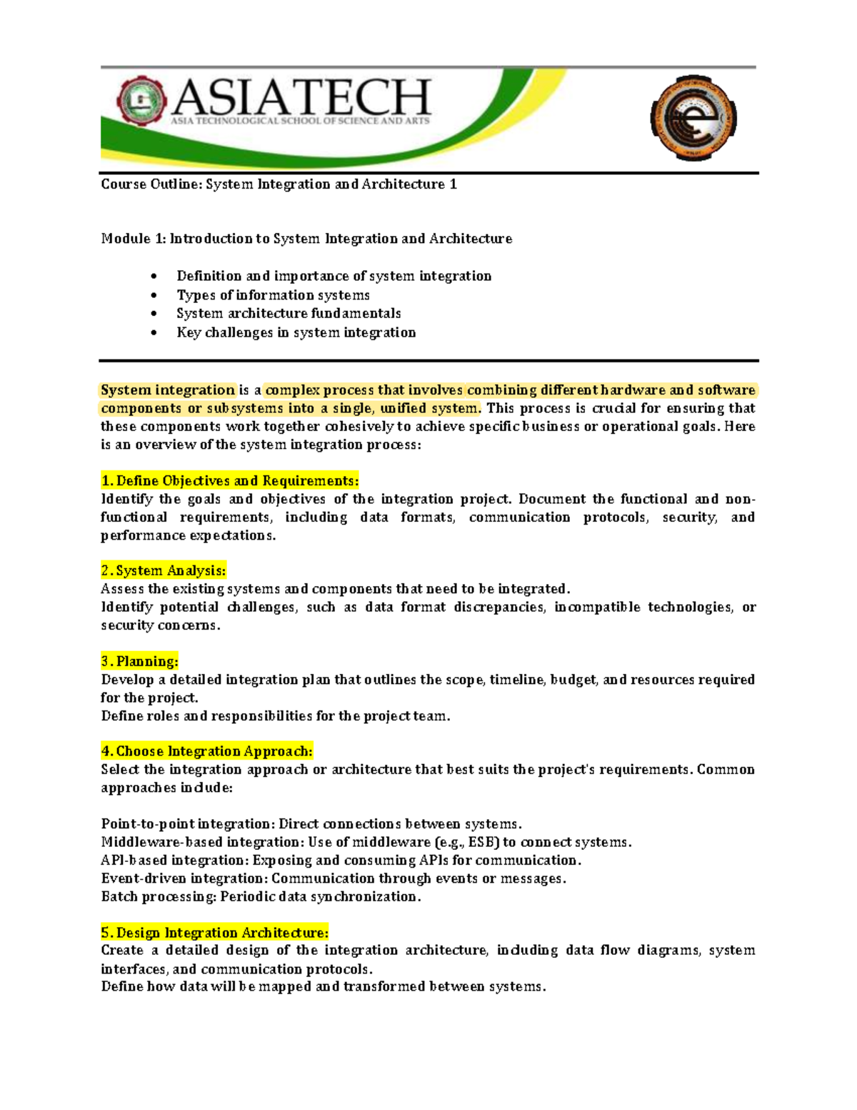 SIA1 Prelim Module 1 - awwwasdaaa - Course Outline: System Integration ...
