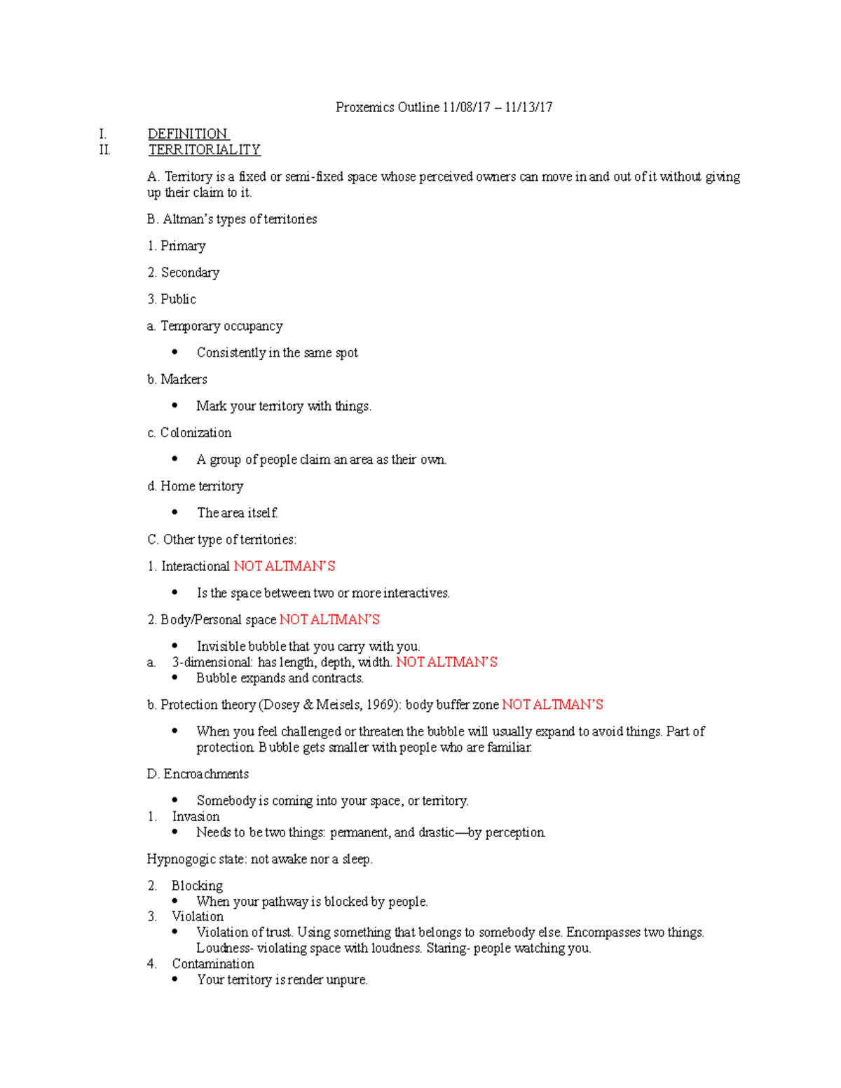 Proxemics Outline - Lecture notes 7 - Proxemics Outline 11/08/17 – 11 ...