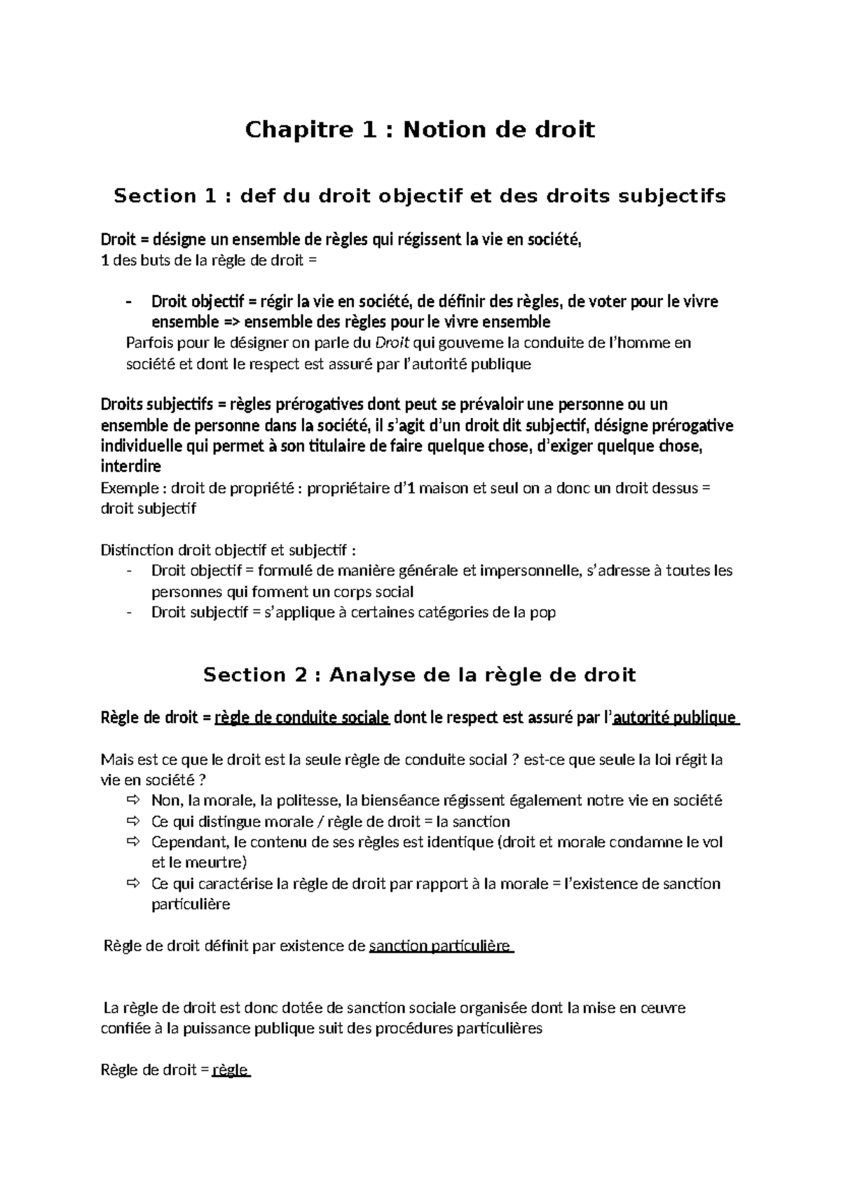 Chapitre 1 notion de droit - Chapitre 1 : Notion de droit Section 1 : def du droit objectif et ...