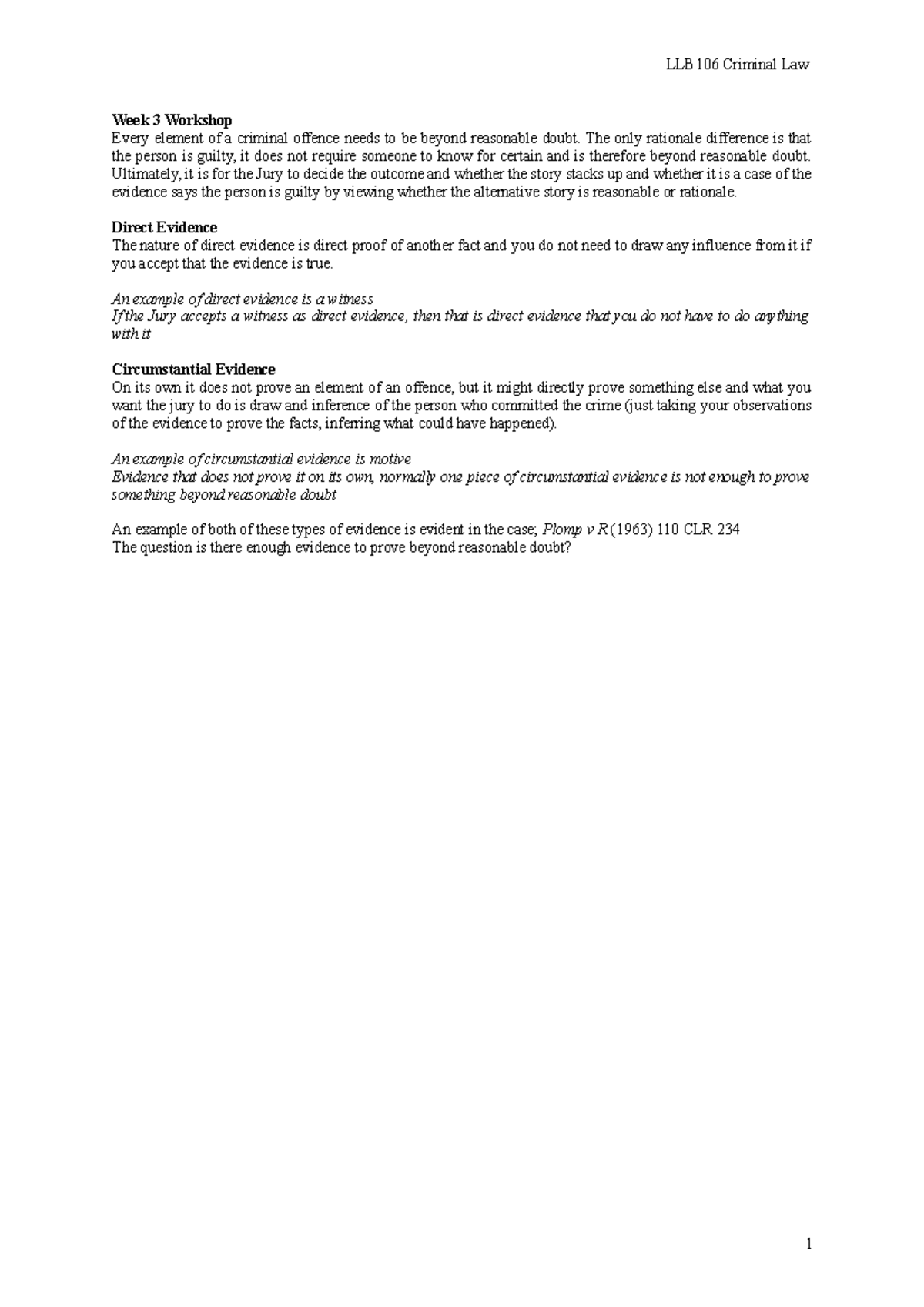 Week 3 Workshop - LLB106 Criminal Law Week 3 Workshop Every element of ...
