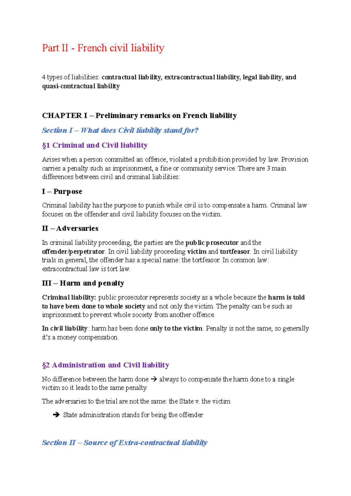 FLO part 2 - FLO partie 2 - Part II - French civil liability 4 types of ...